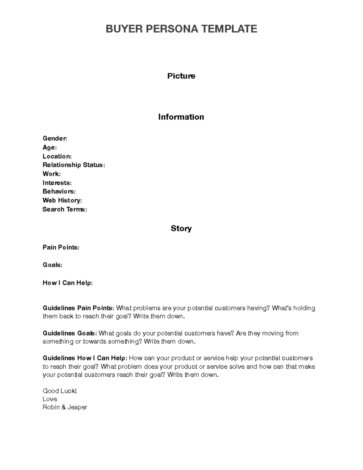 Buyer+Persona+Template+PDF - BUYER PERSONA TEMPLATE Picture Information ...