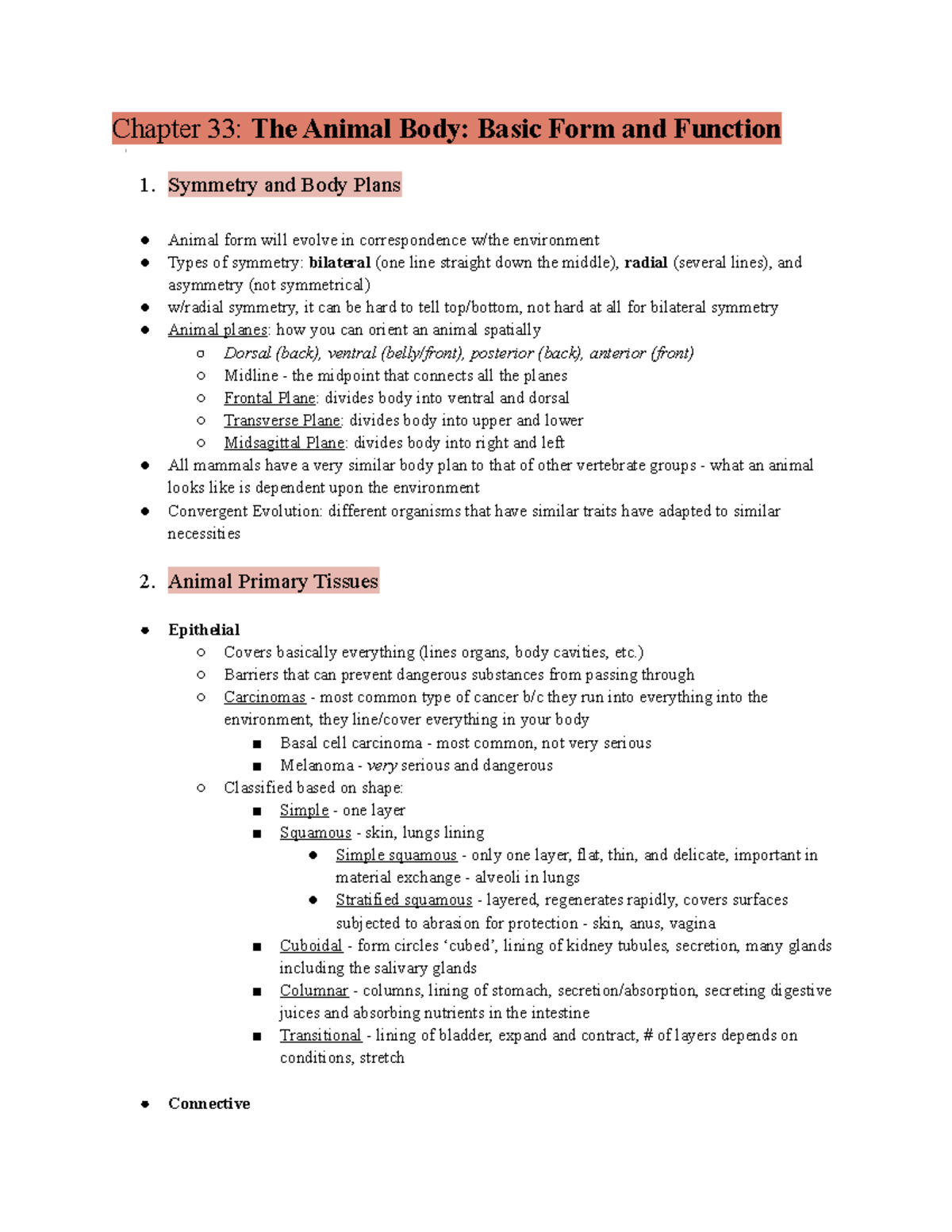 Ch. 33 The Animal Body Form and Function - Chapter 33: The Animal Body ...