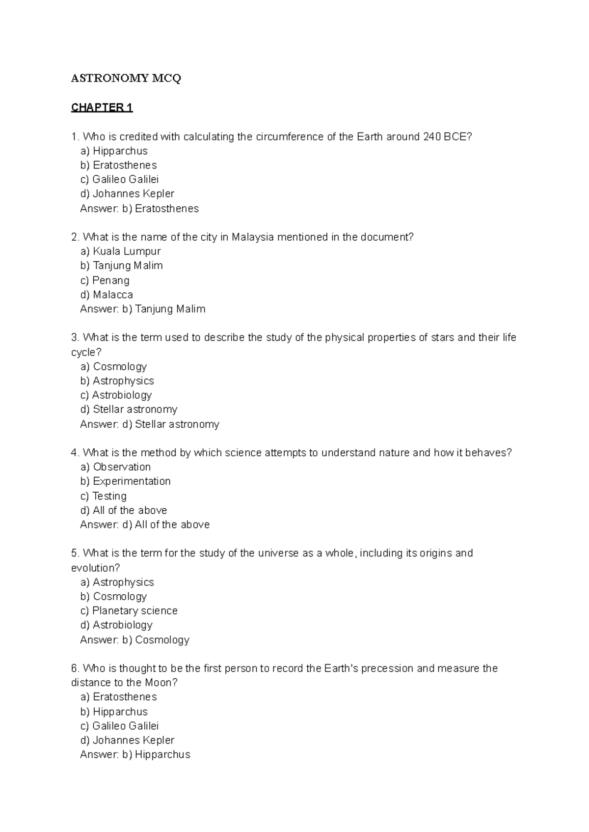 Astronomy MCQ - ASTRONOMY MCQ CHAPTER 1 Who is credited with ...