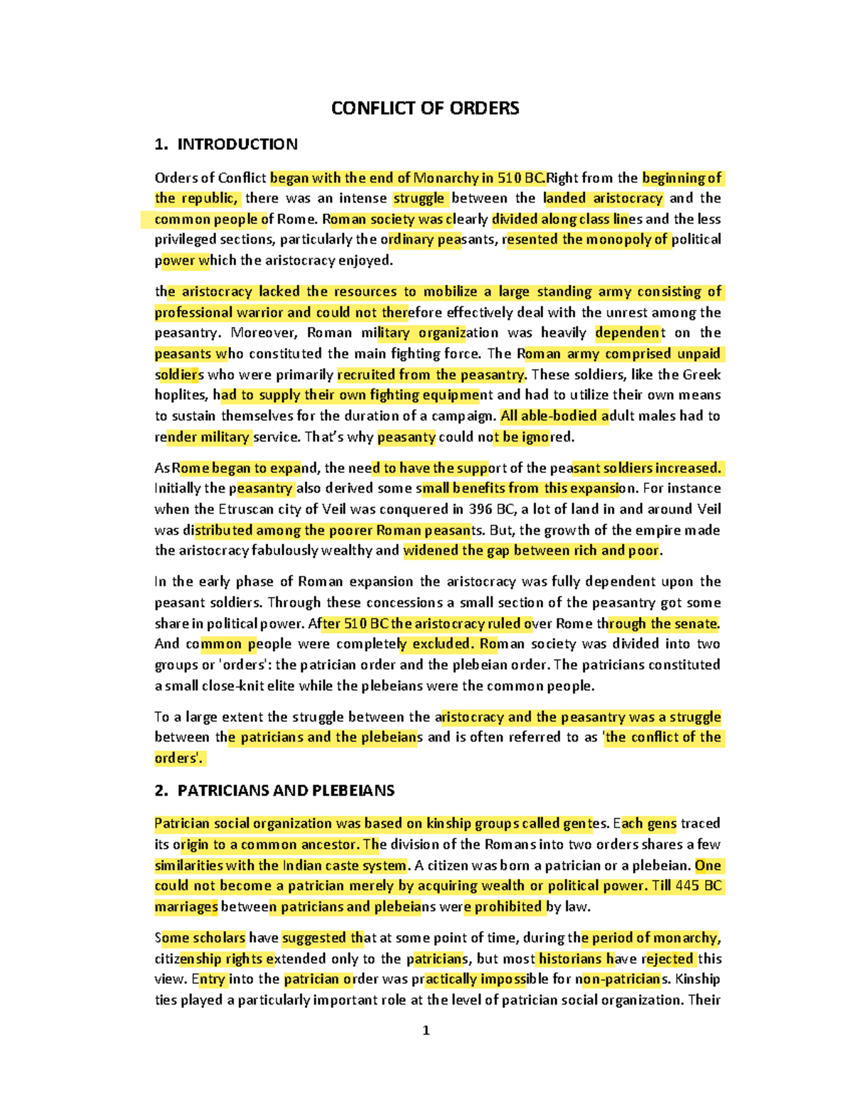 Orders OF Conflictt - roman history - CONFLICT OF ORDERS 1 ...
