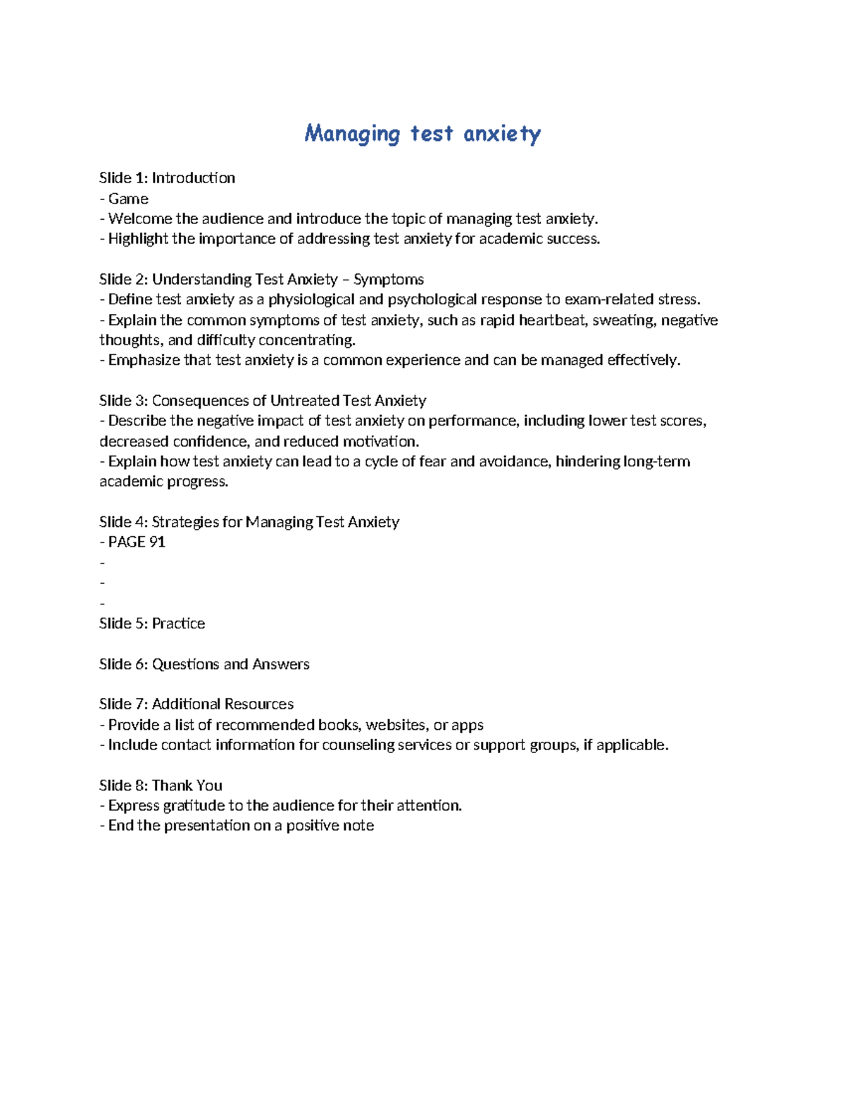 Managing test anxiety - presentation - Managing test anxiety Slide 1 ...