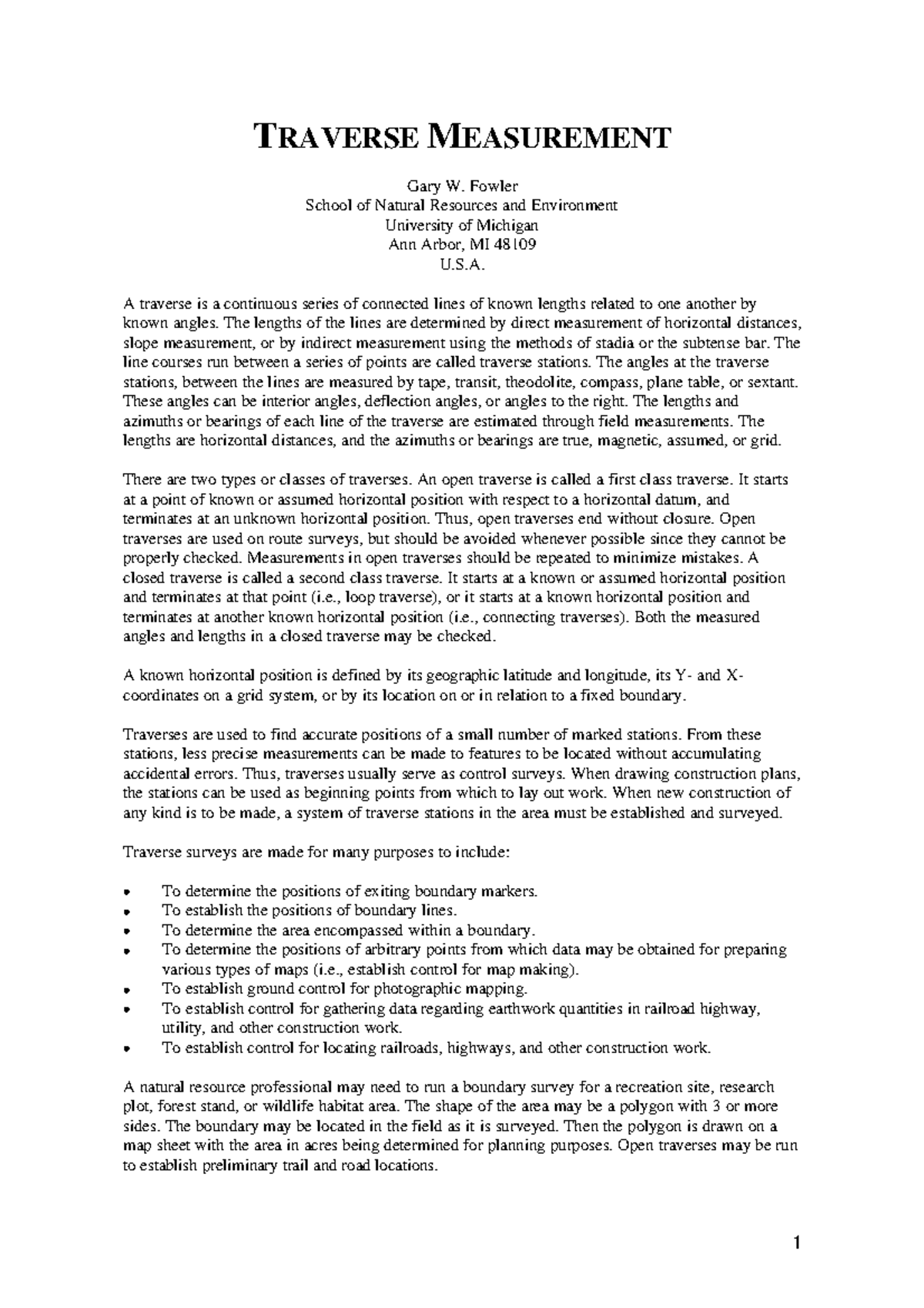 Traverse Measurement - for surveying - TRAVERSE MEASUREMENT Gary W ...