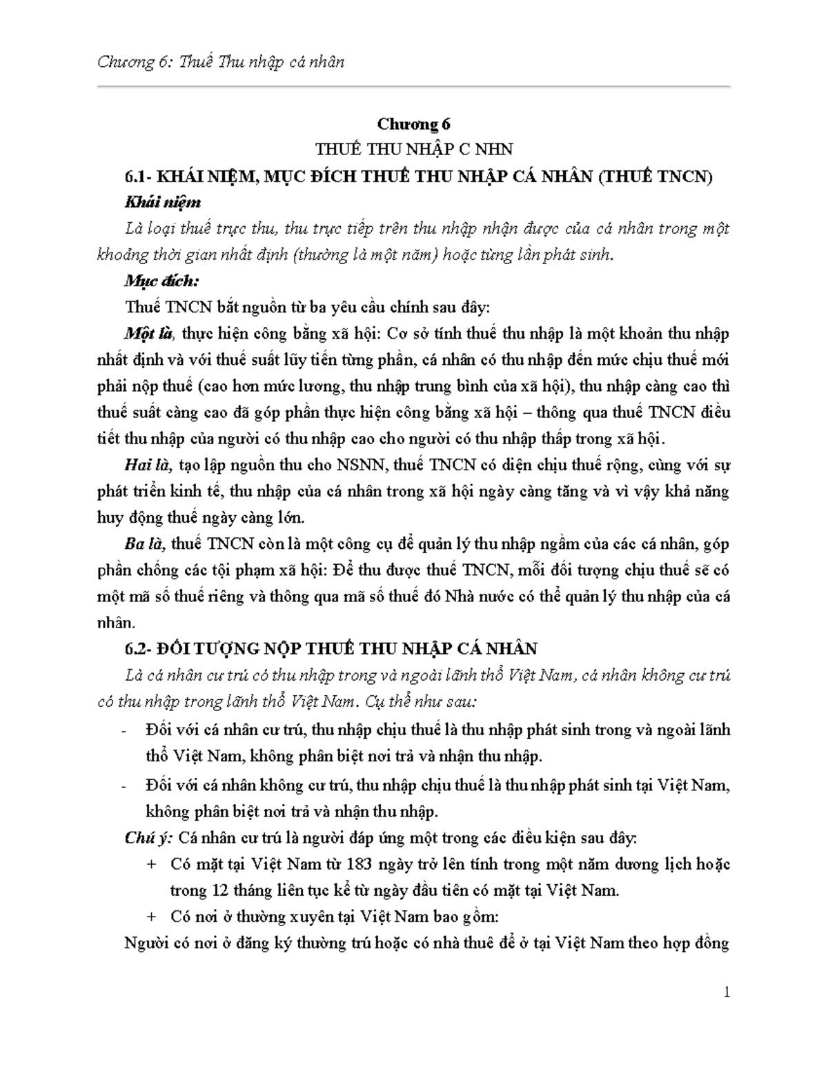Thuế tncn - Thuế - Chương 6 THUẾ THU NHẬP C NHN 6- KHÁI NIỆM, MỤC ĐÍCH THUẾ THU NHẬP CÁ NHÂN ...
