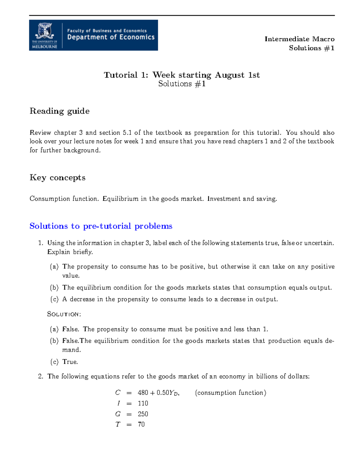 Tute 1 Solutions - tute sol - ECON20002 - Unimelb - Studocu