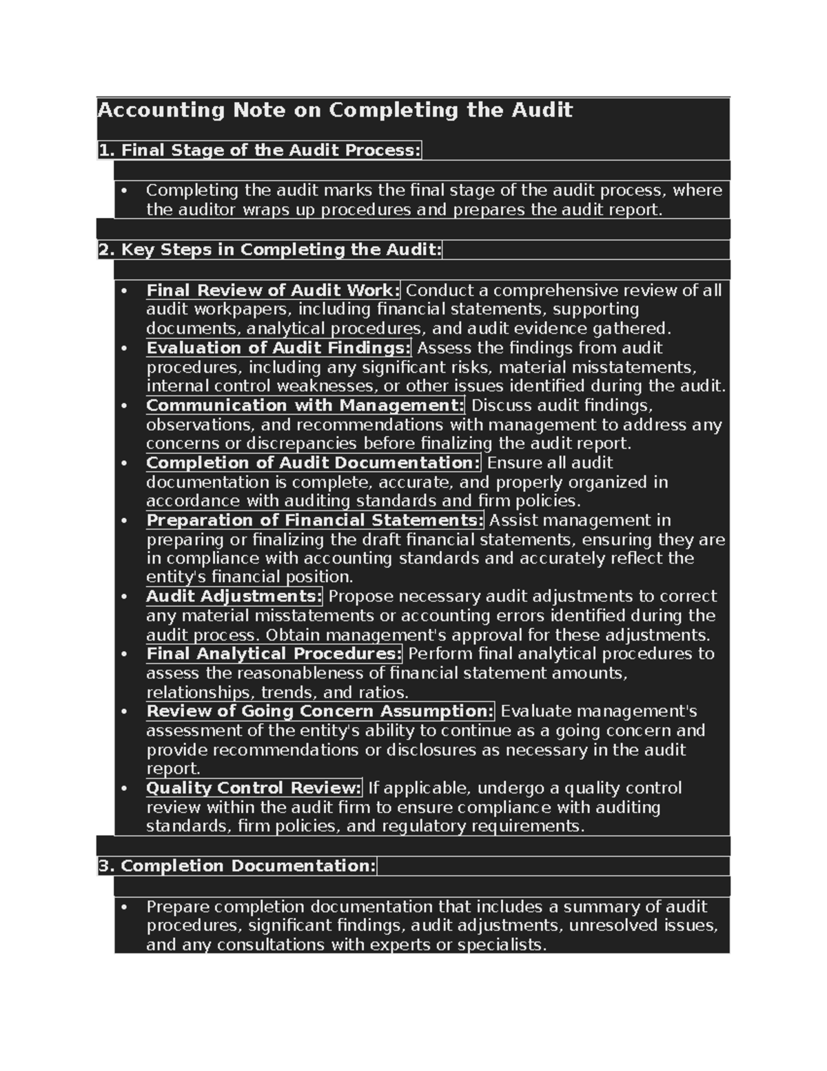 Accounting Note on Completing the Audit - Final Stage of the Audit ...