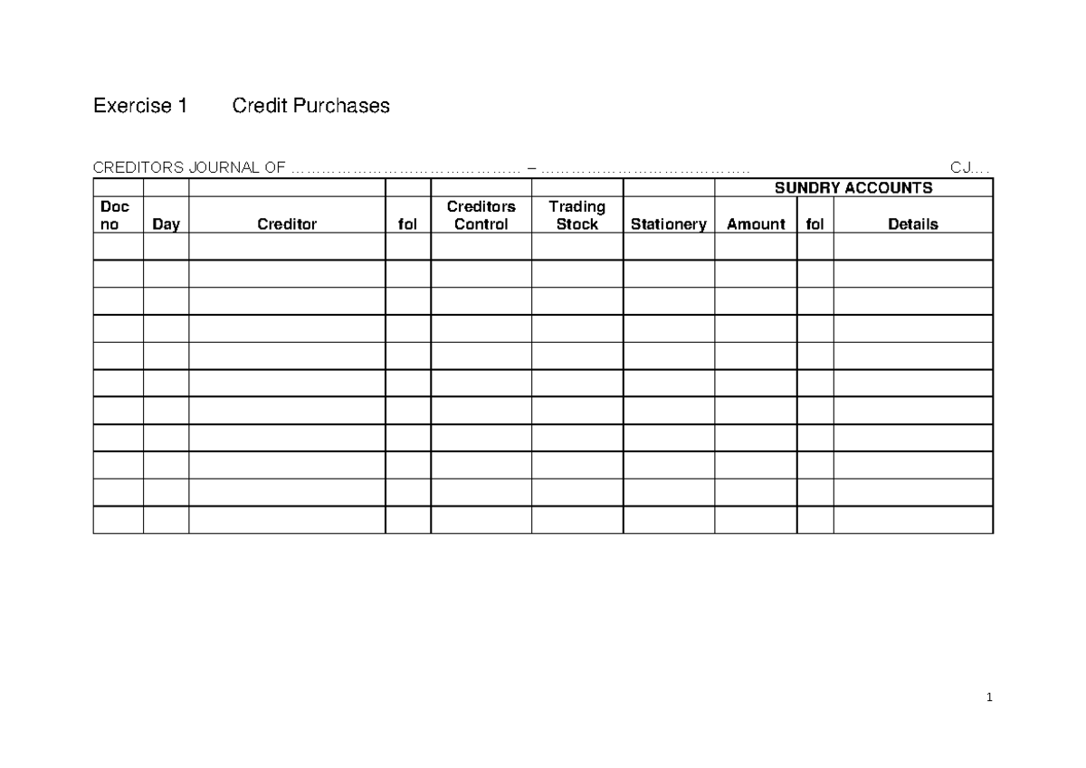 Grade 9 ems creditors learner answer book - Exercise 1 Credit Purchases ...
