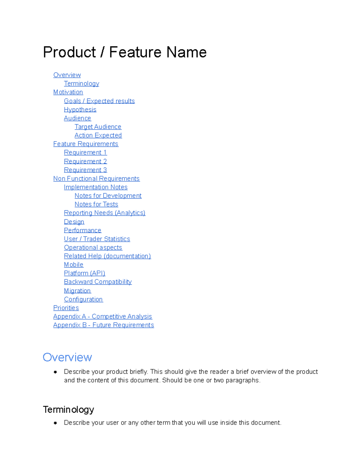 PRD Template - 1q course by Lings - Product / Feature Name Overview ...