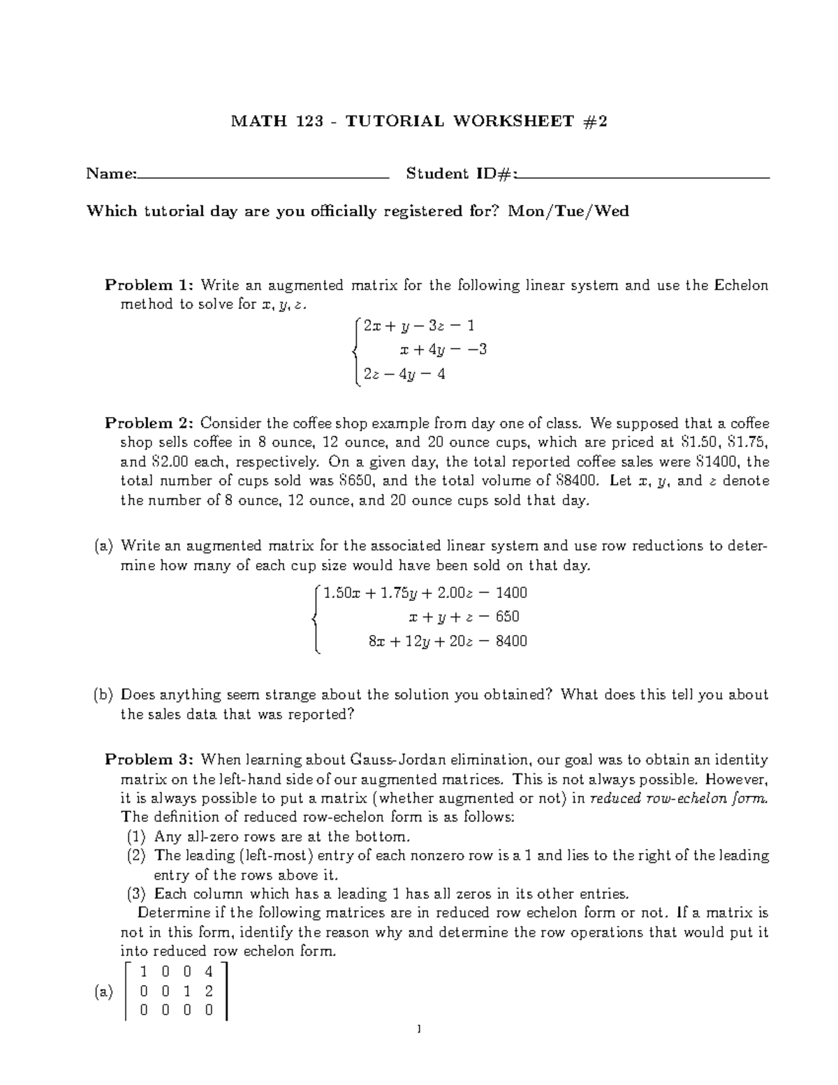 MATH 123 - Worksheet 2 - Exercises - MATH 123 - TUTORIAL WORKSHEET Name ...