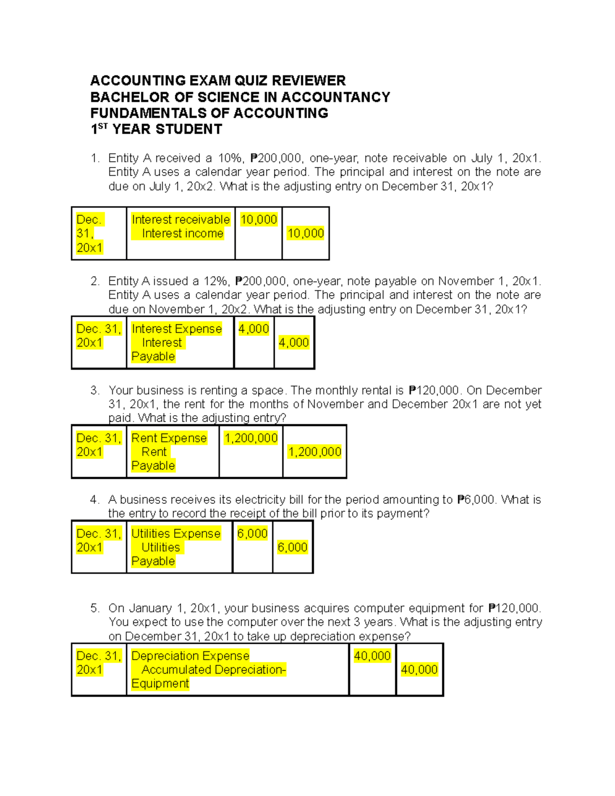 Accounting Exam Quiz Reviewer BSA - Bachelor of Science in Accountancy ...