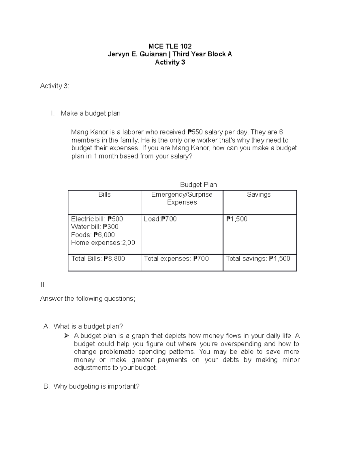 MCE TLE 102 Act 3 - Teaching TLE in Elementary Grades Activities - MCE ...