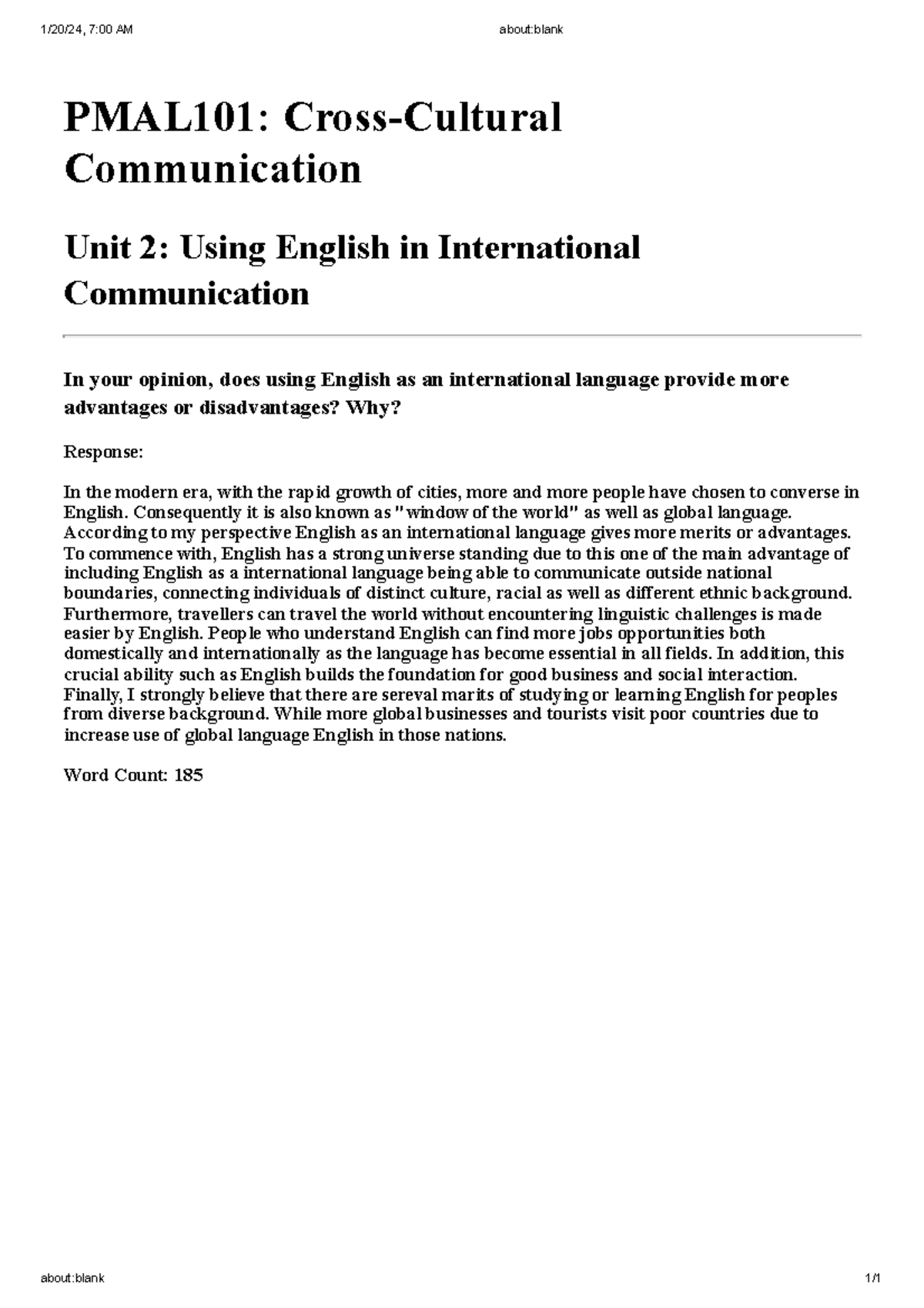 English language - Assignment - 1/20/24, 7:00 AM about:blank about ...