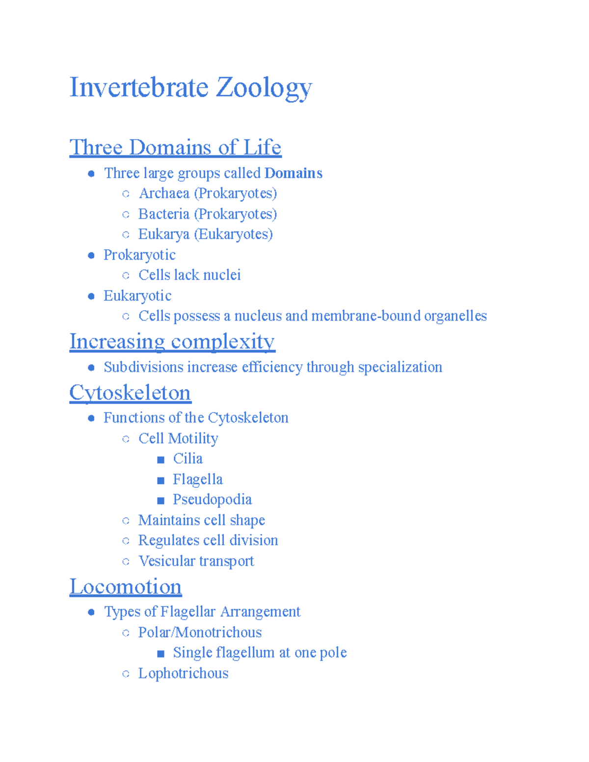 Invertebrate Zoology - Exam 1 - Invertebrate Zoology Three Domains of ...