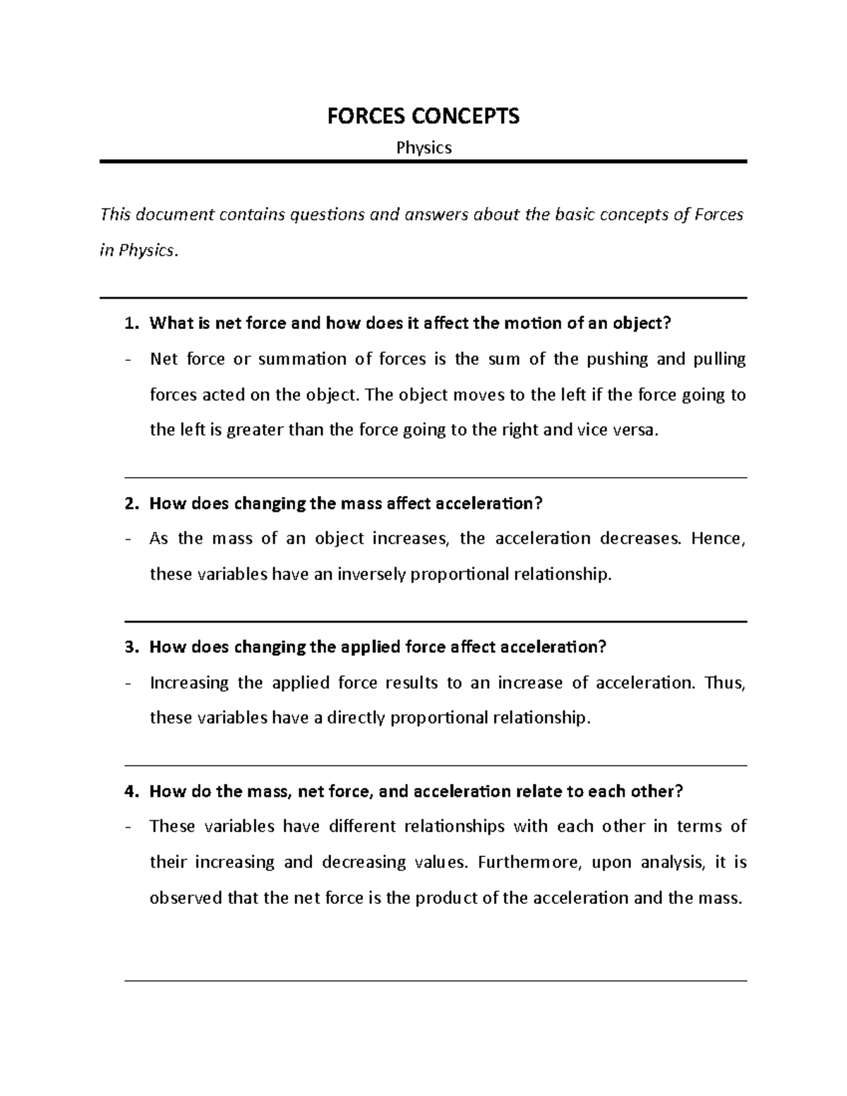 Forces in Physics Concepts - FORCES CONCEPTS Physics This document ...