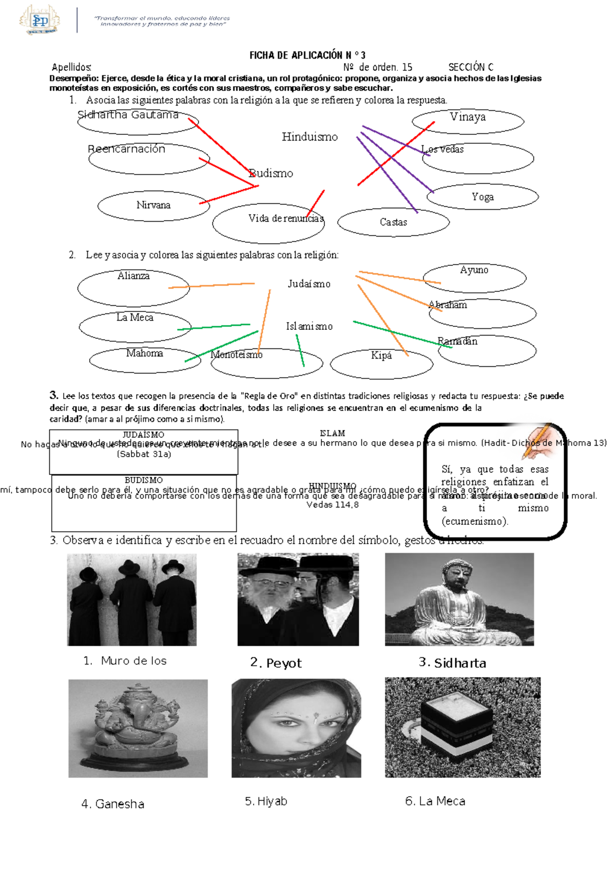 Religiones del mundo - Ficha de aplicación - Judaísmo Islamismo 4 ...