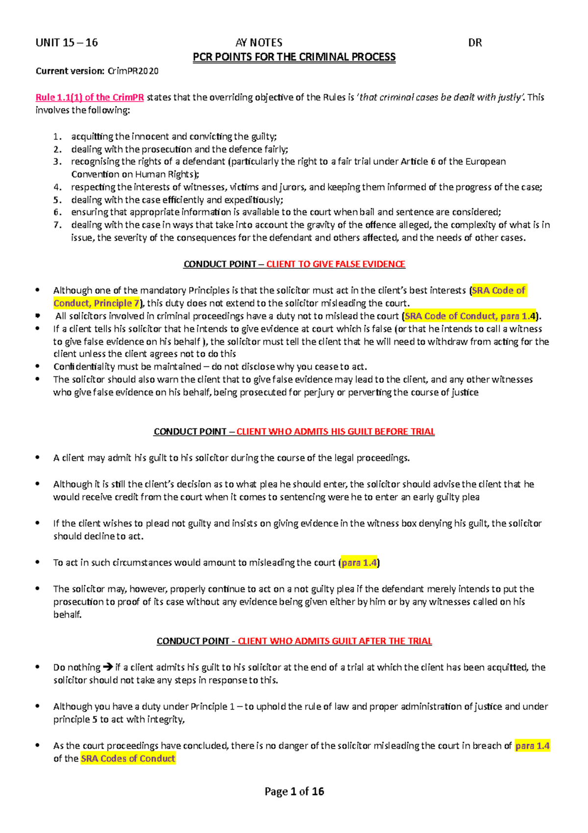 Dispute Resolution Unit 15 & 16 Prof Conduct, Hearsay, Bad Character ...