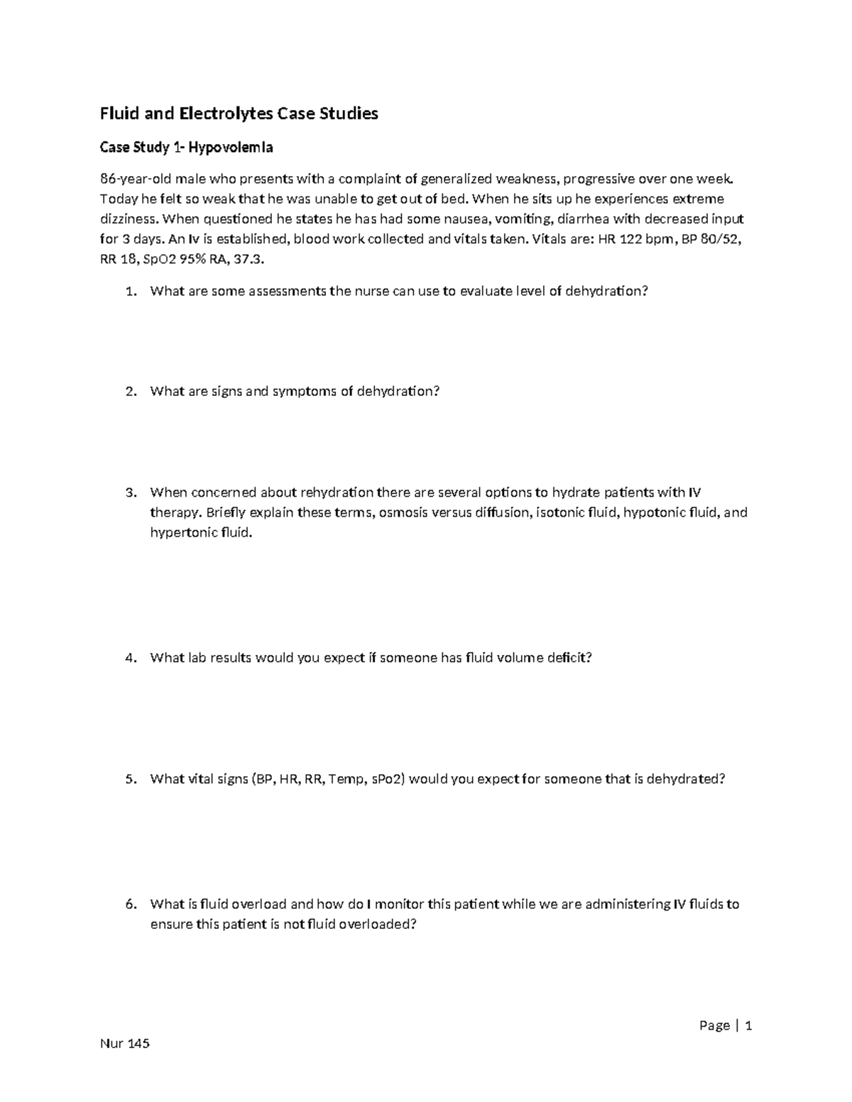 Fluid and Electrolyte Case Study - Fluid and Electrolytes Case Studies ...