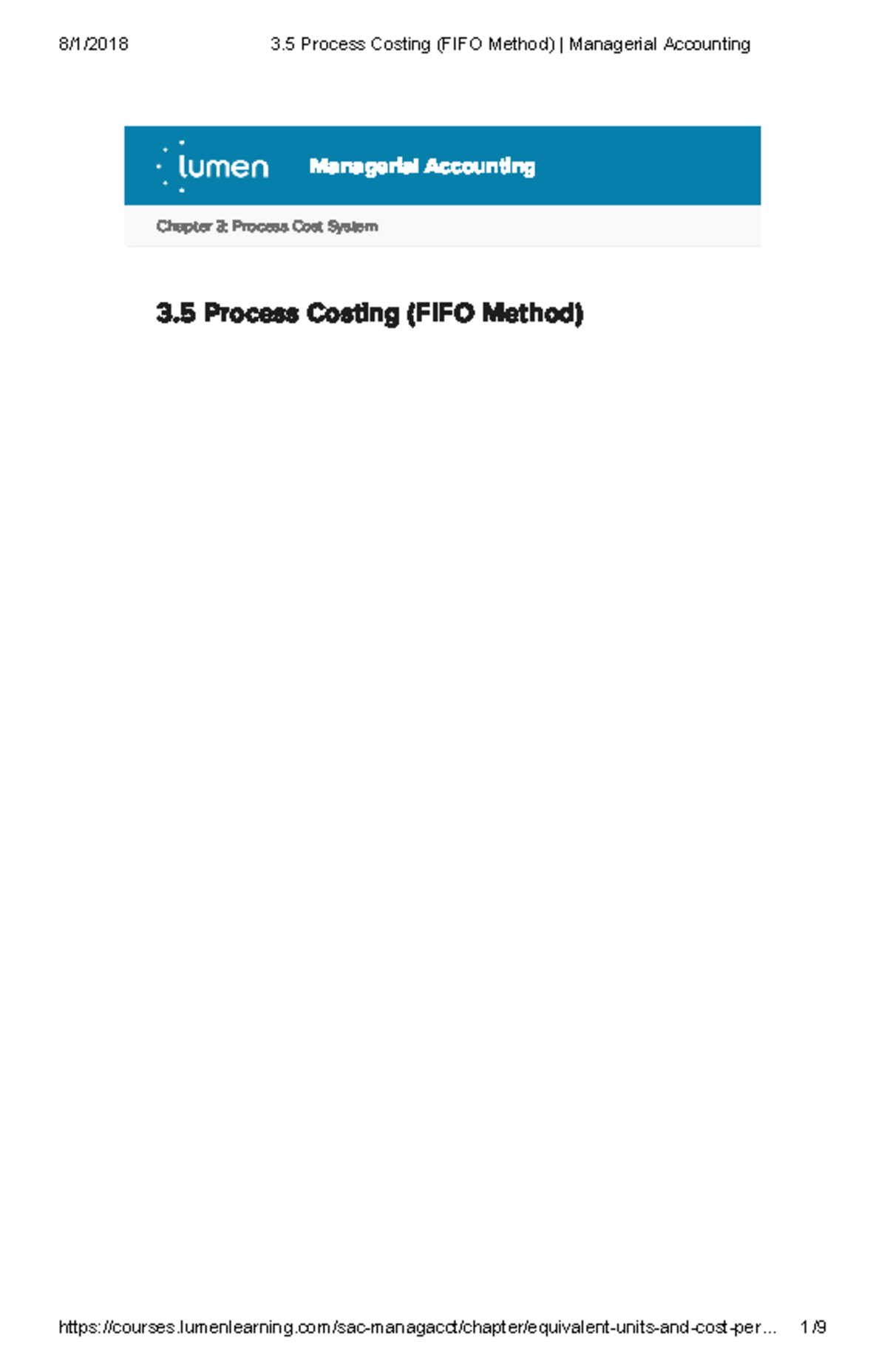 3.5 Process Costing (FIFO Method) Managerial Accounting - Chapter 3 ...