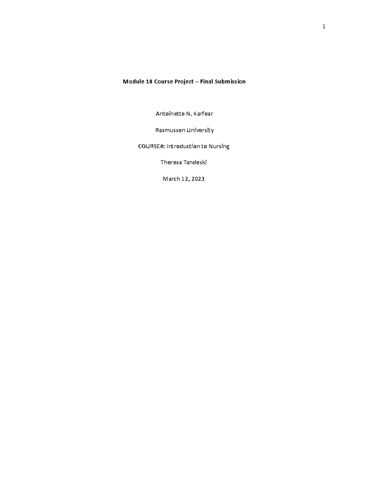 Annie Course Project Final Part - Module 10 Course Project – Final ...