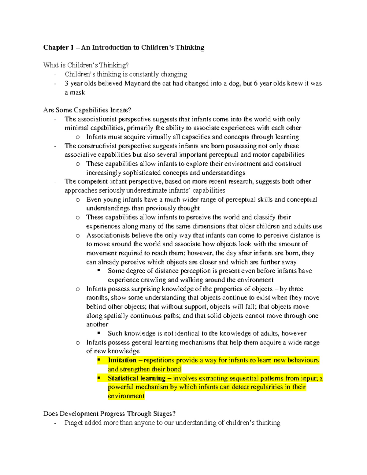 Summary - Chapters 1-10 - Chapter 1 An Introduction to Thinking What is ...