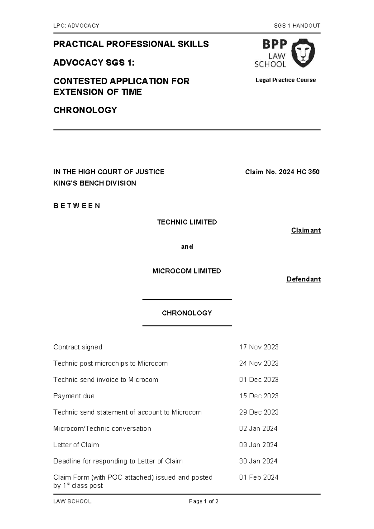 Advocacy SGS 1 Chronology 23-24 - LPC: ADVOCACY SGS 1 HANDOUT PRACTICAL ...