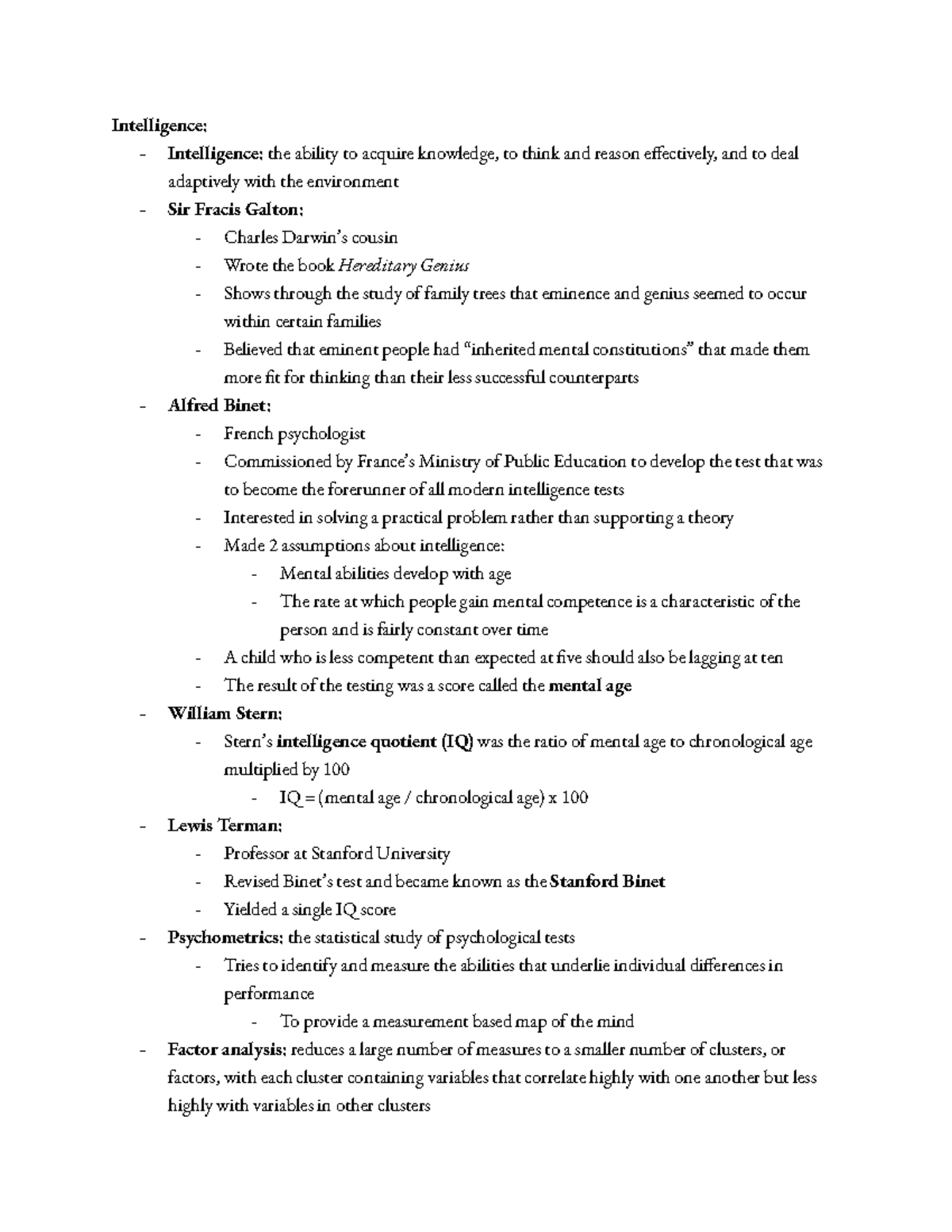 Intelligence - Chapter 9 - Intelligence: - Intelligence: the ability to ...