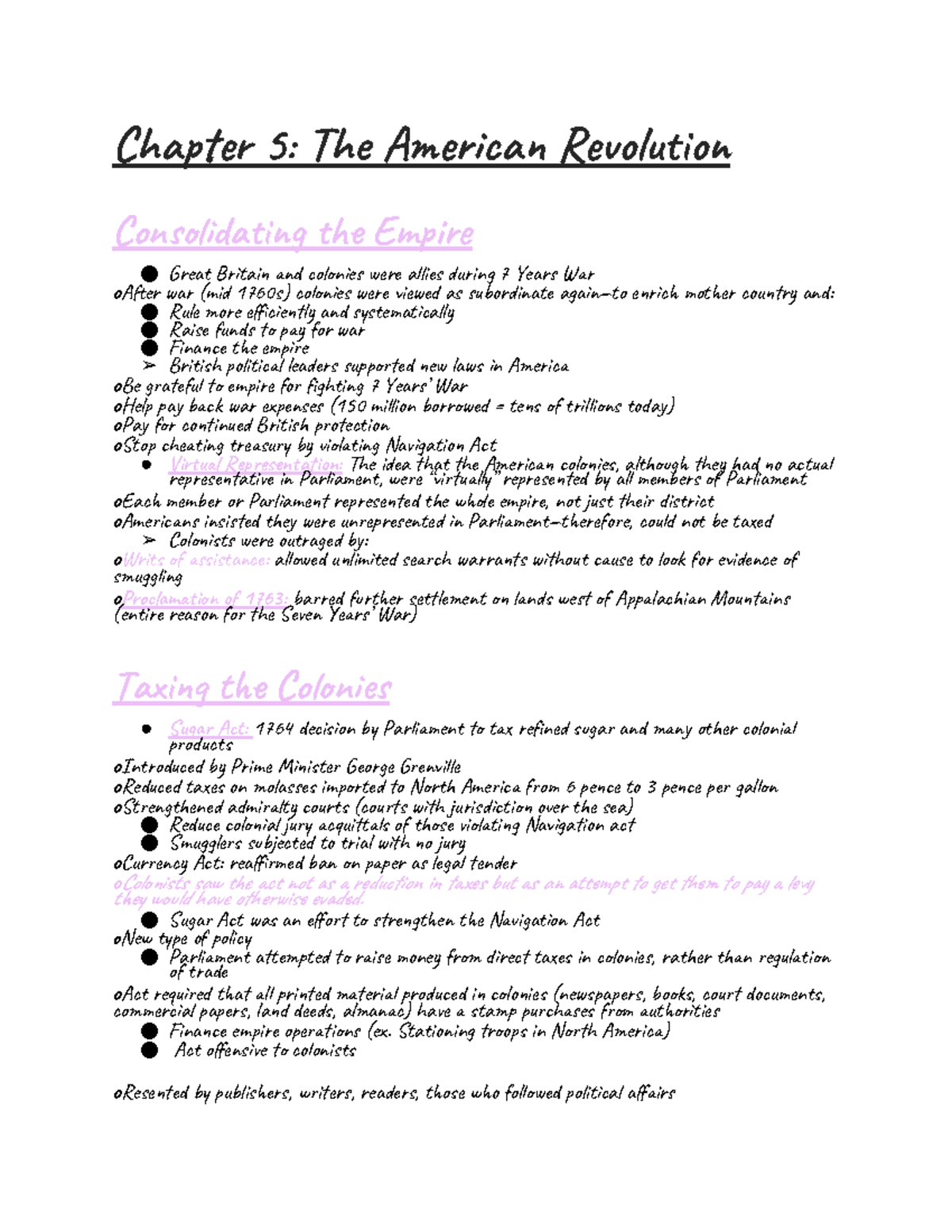 Chapter 5 History Notes - Chapter 5: The American Revolution ...