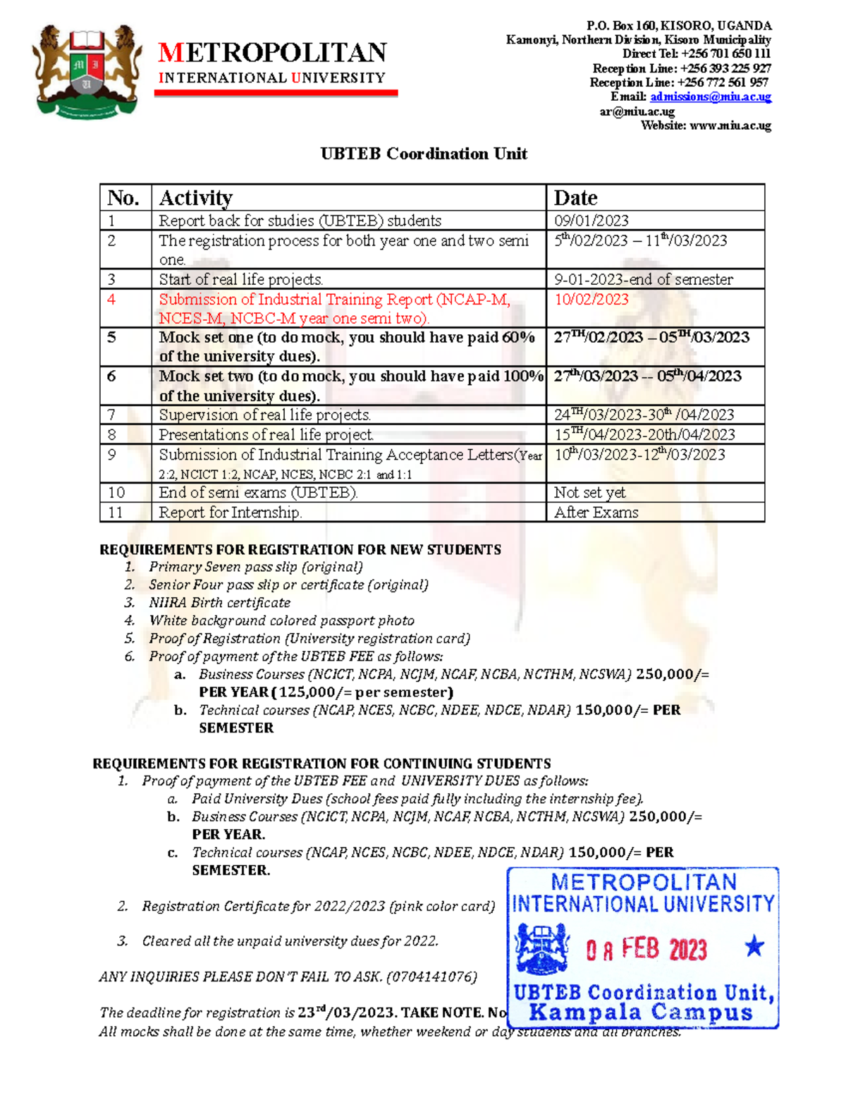 Ubteb Activites 2023 - UBTEB Coordination Unit No. Activity Date 1 ...
