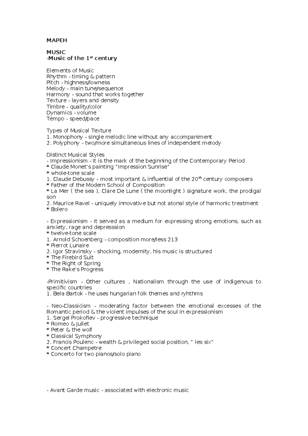 Mapeh - adadadadadad - MAPEH MUSIC Music of the 1st century Elements of ...