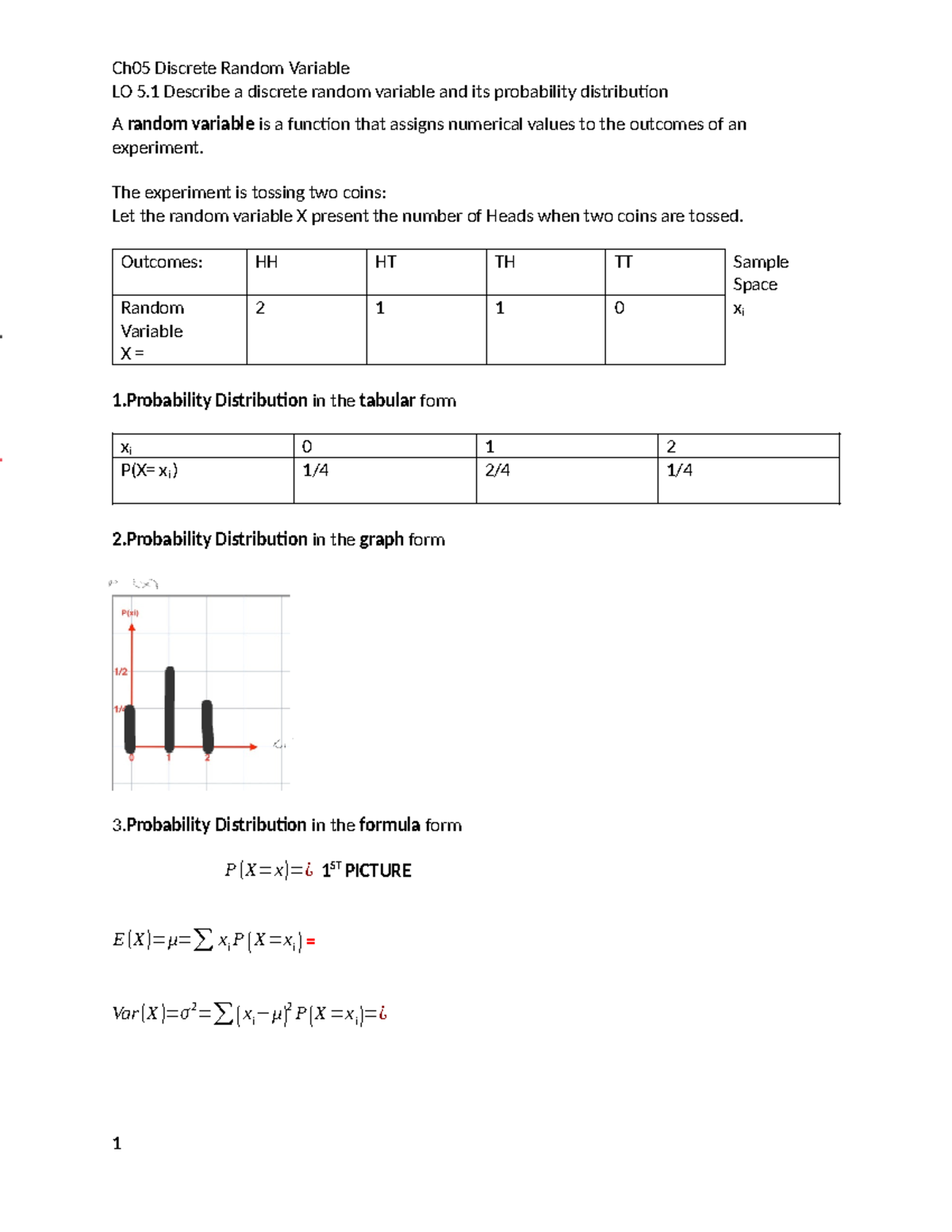 Ch05 toss two coins - Ch05 Discrete Random Variable LO 5 Describe a discrete random variable and ...