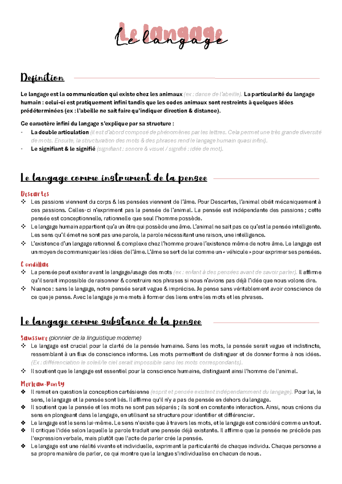 Le langage - Le langage Definition Le langage est la communication qui ...