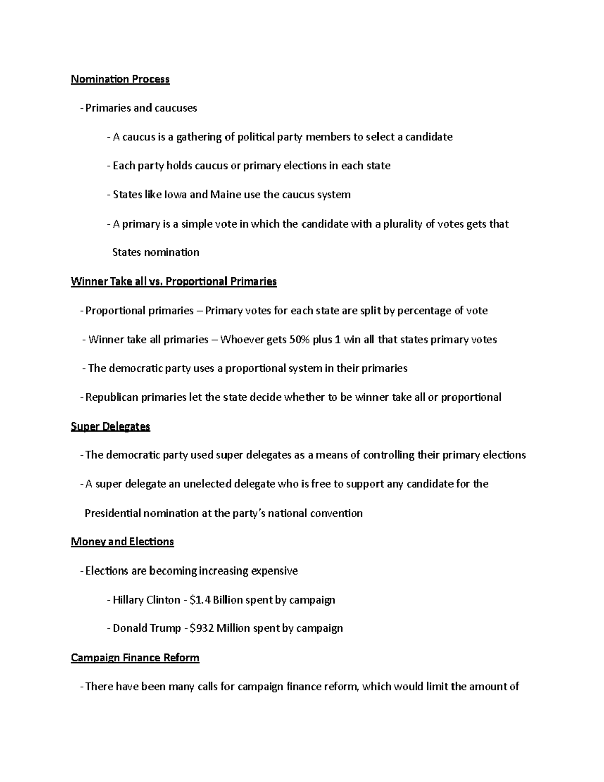 U.S Government 6B - Lecture Notes - Nomination Process - Primaries and ...