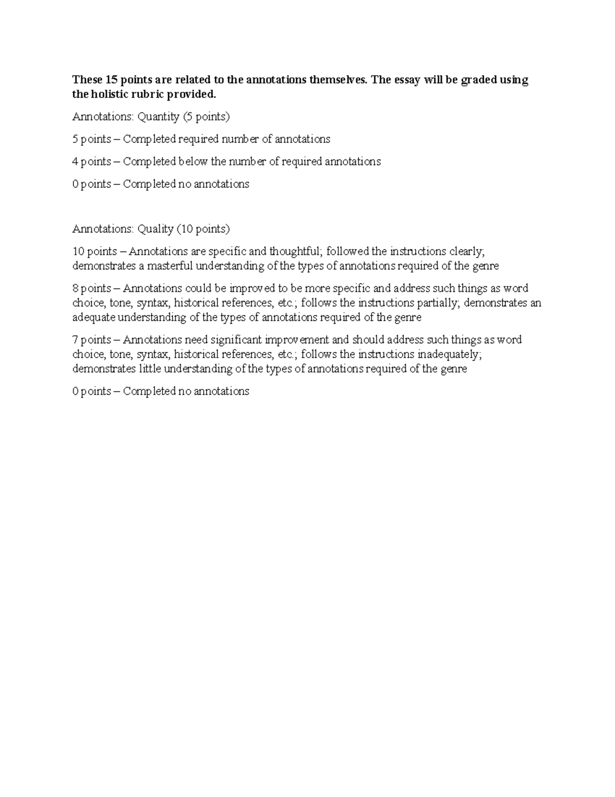 Rubric Text Annotation and Evaluation - These 15 points are related to ...