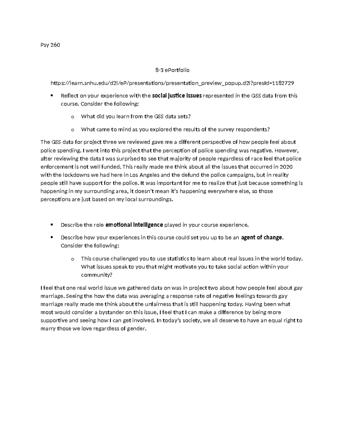Psy 260 8-3 e Portfolio Reflection - Psy 260 8-3 ePortfolio - Studocu
