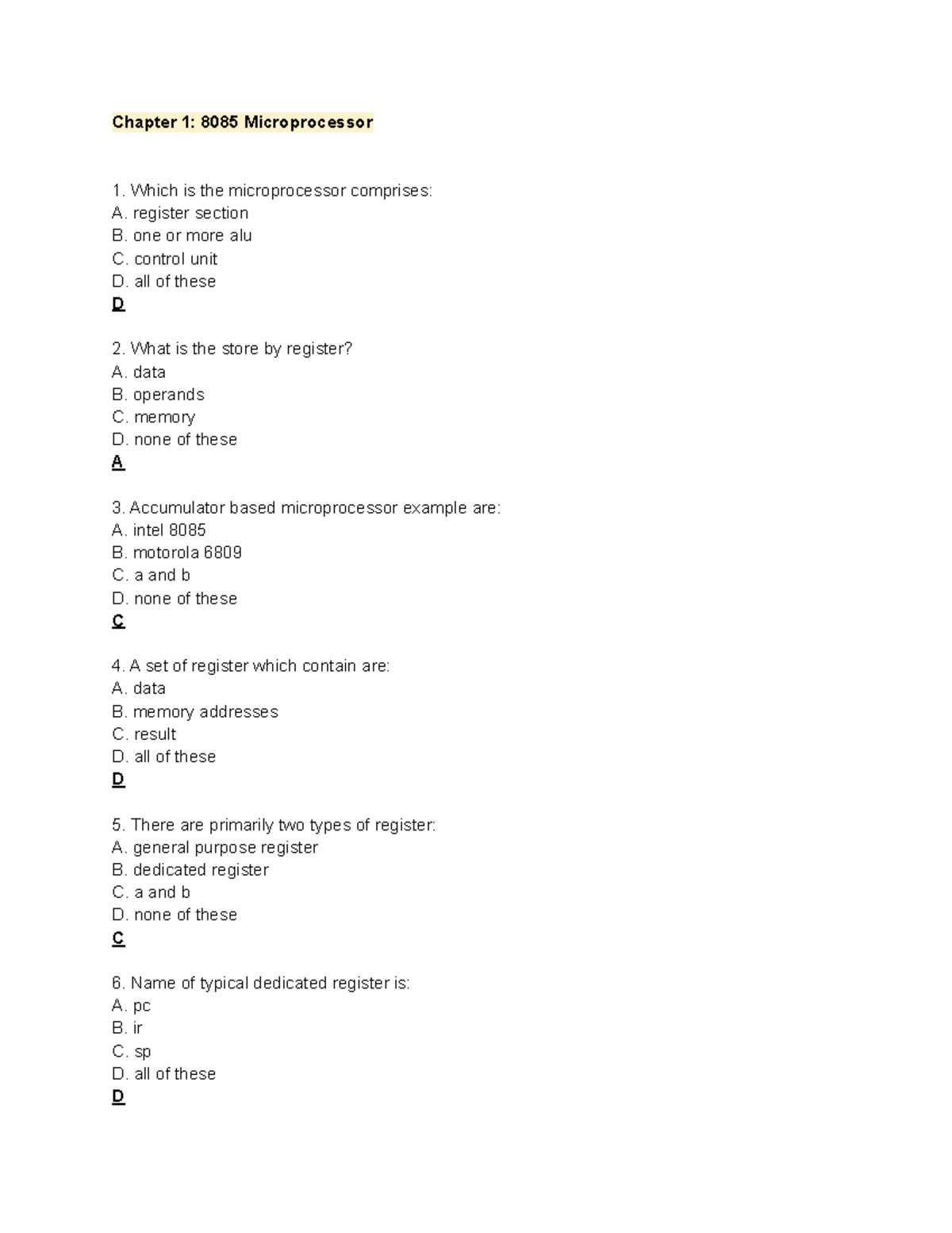 Chapter 1 8085 Microprocessor - Chapter 1: 8085 Microprocessor Which is ...