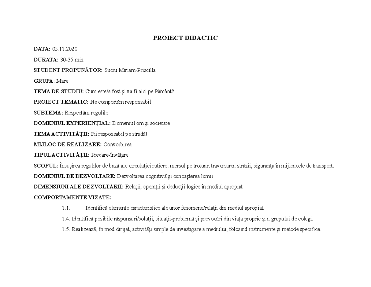 Proiect de activitate didactică - Educație pentru societate - PROIECT ...