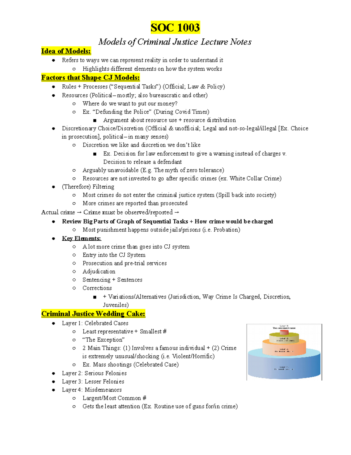 SOC 1003 Models of Criminal Justice Lecture Notes - “Defunding the ...