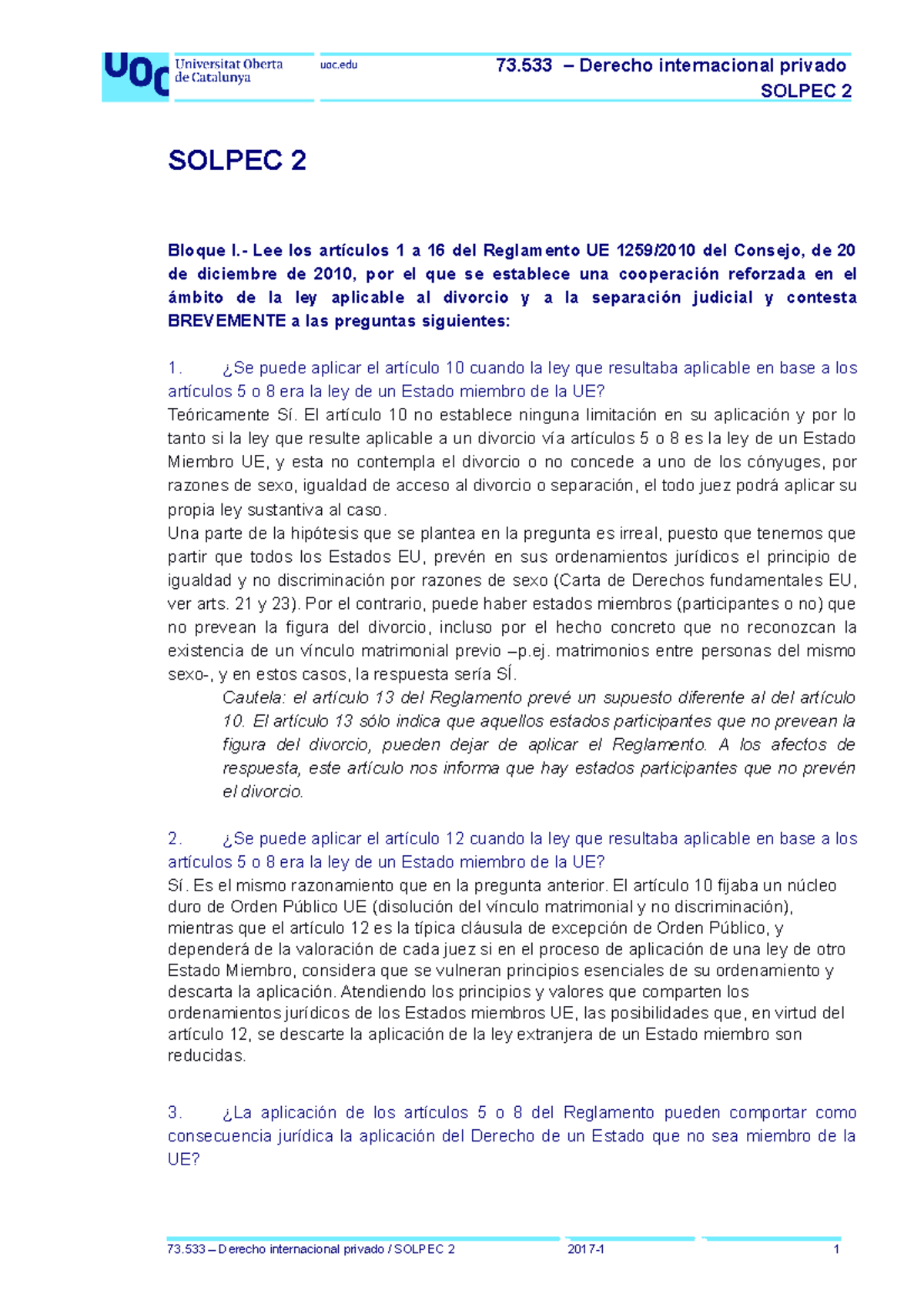 73533 Solpec 2 2017 1 - DIP - Derecho Internacional Privado - UOC - Studocu