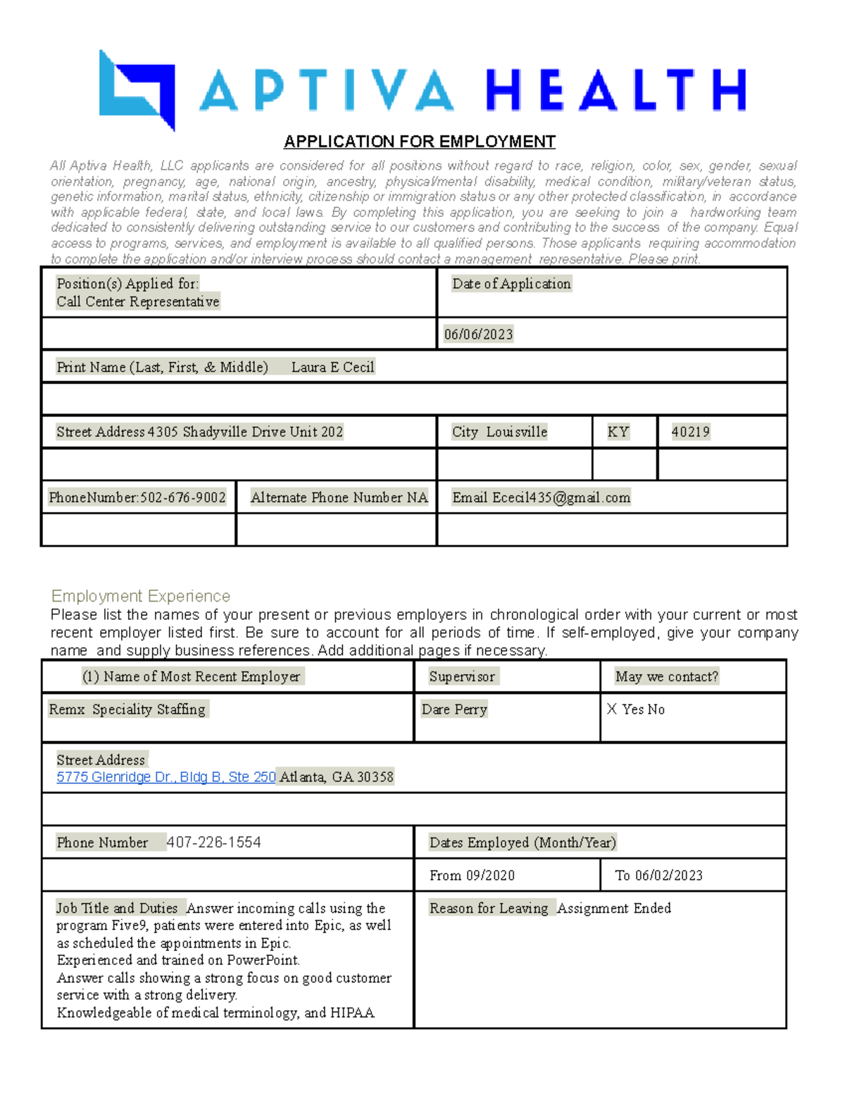 Copy of AH - Application for Employment 12.19.22 PDF - APPLICATION FOR ...