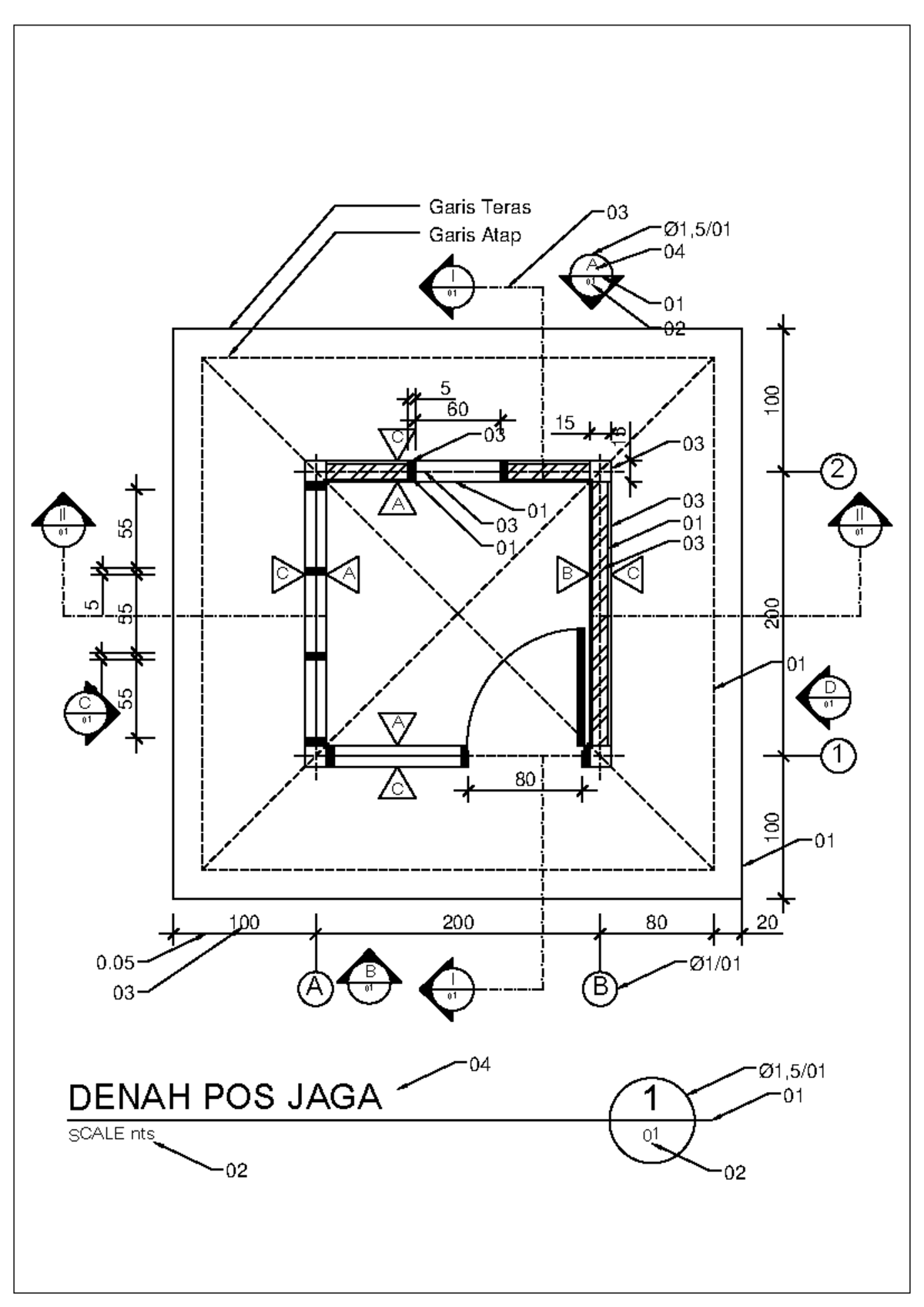 Contoh Denah Pos Jaga - DENAHPOSJAGA SCALEnts 1 01 100 200 100 55 5 55 ...