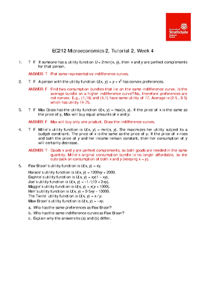 EC216 Tutorial 4 2020 Answer Key - Department of Economics Degree of ...