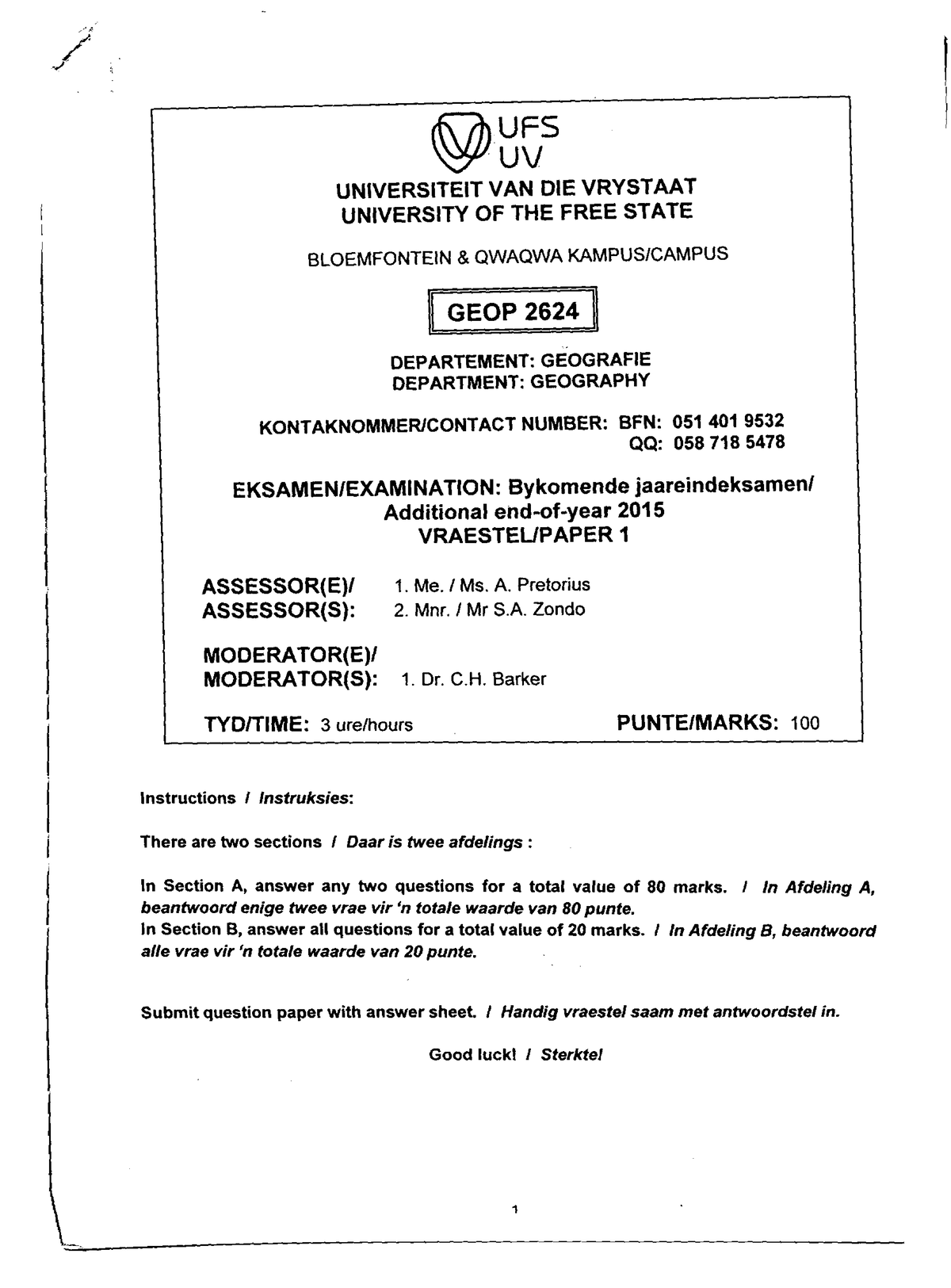 301Z06P 000P30ENL0000FZ - UFS UV UNIVERSITEIT VAN DIE VRYSTAAT ...