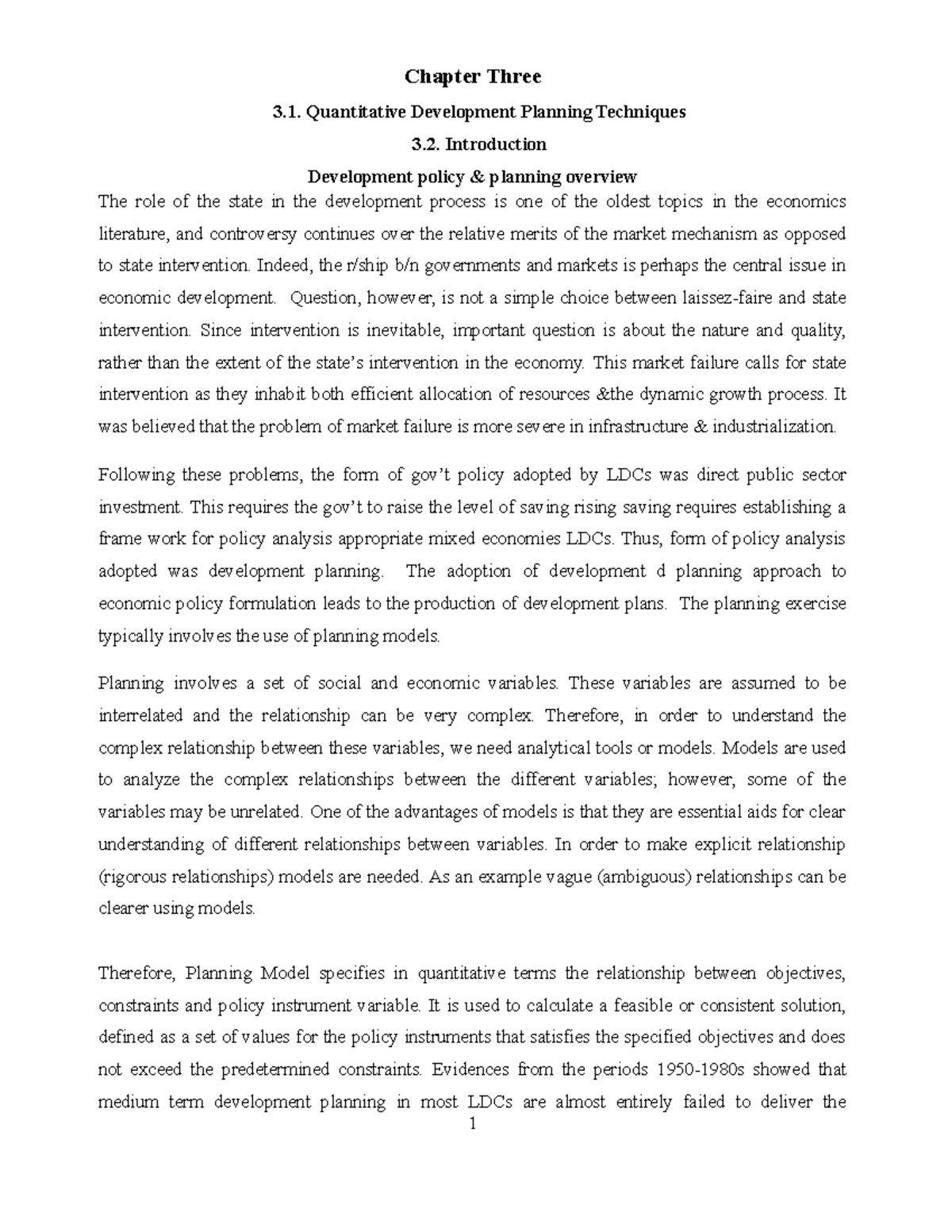 Ch 3 planning - Chapter Three Quantitative Development Planning Techniques 3. Introduction - Studocu
