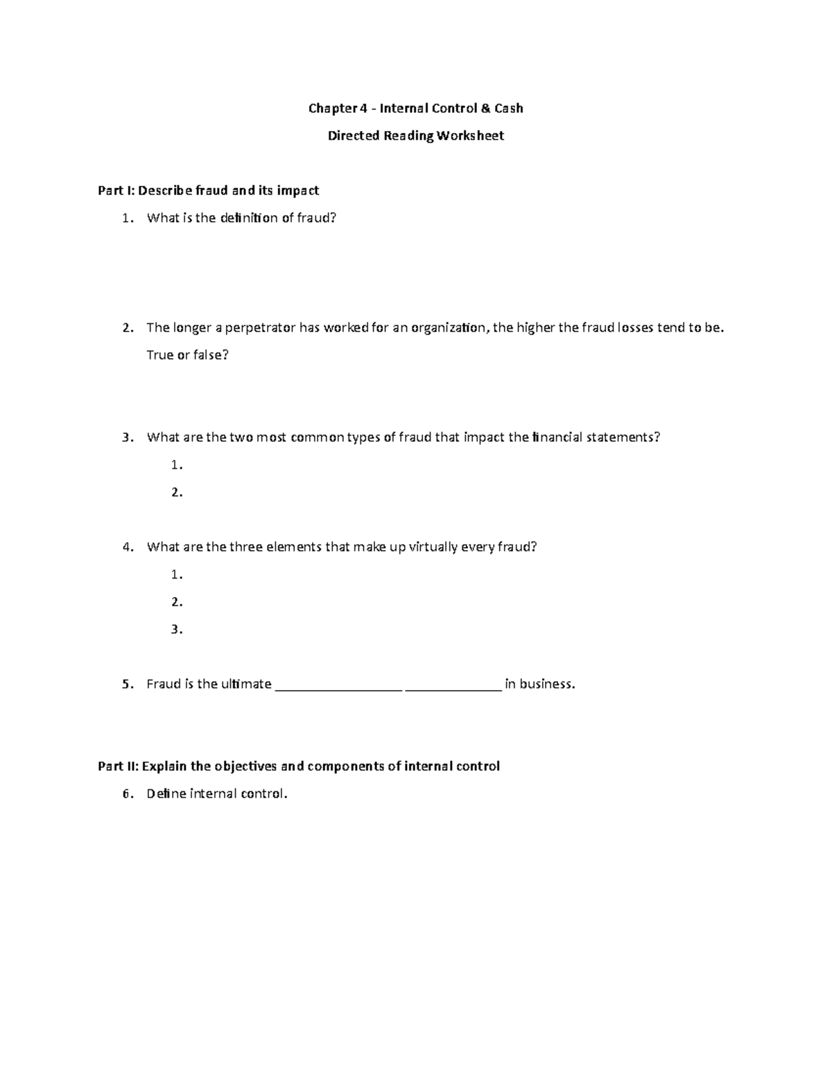 Ch 4 Directed Reading WS - Chapter 4 - Internal Control & Cash Directed ...