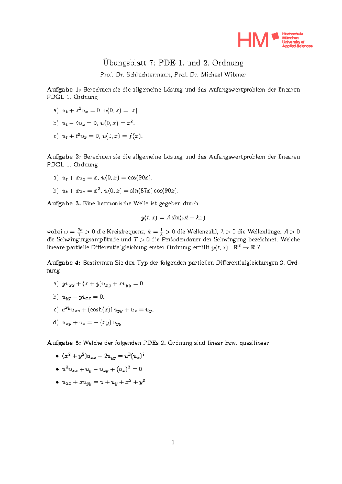 Uebungsblatt 7 - Excercises 1 of Höhere Mathematik und Grundlagen der ...