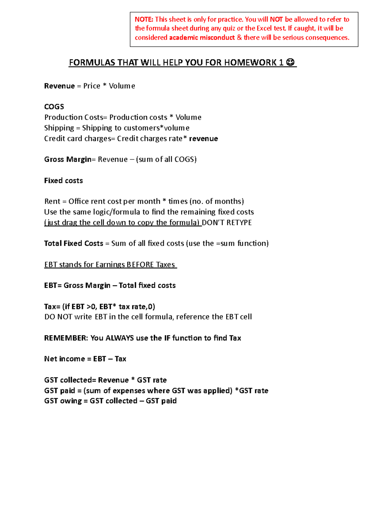 Homework 1 Formulas - Module 1 formula sheet. - FORMULAS THAT WILL HELP ...