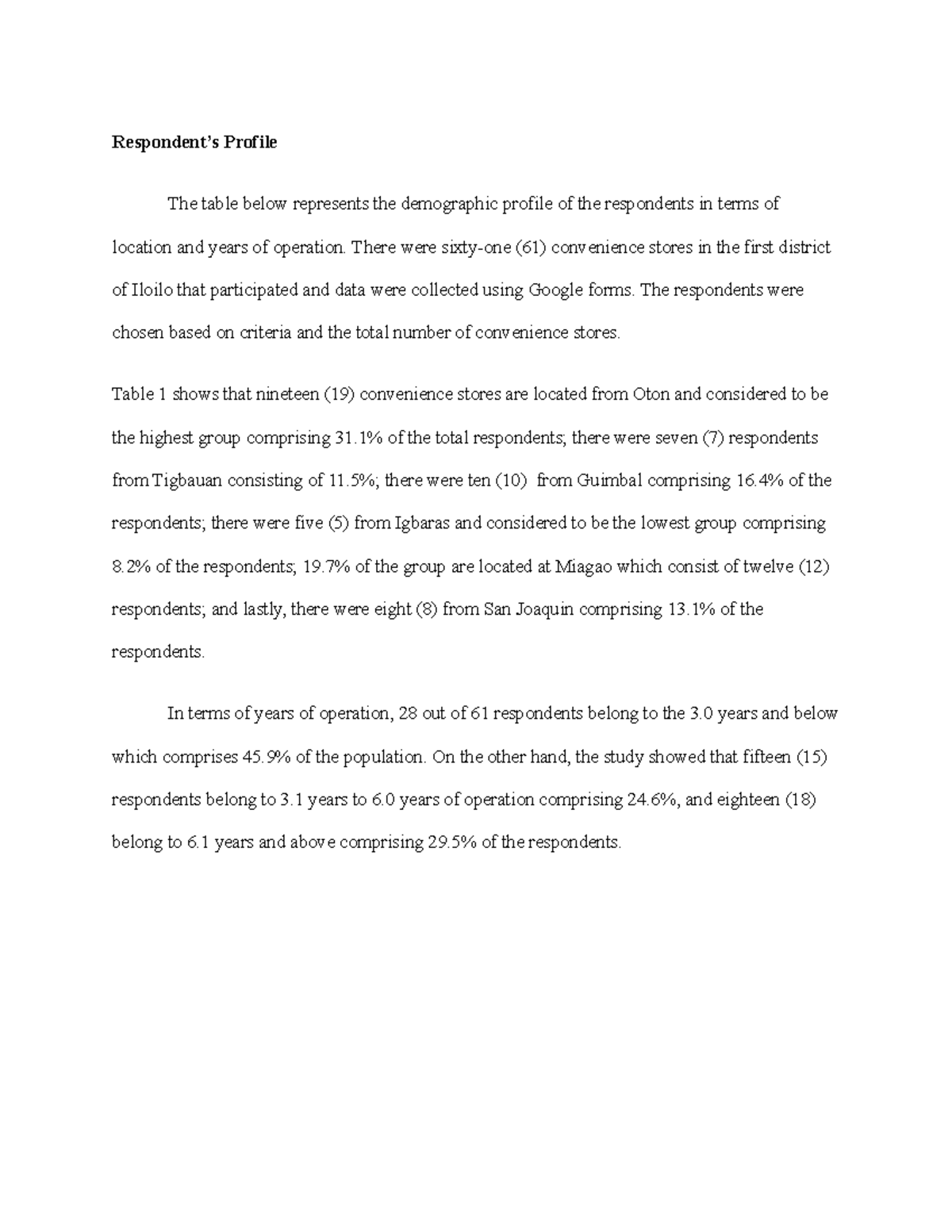 Respondents-Profilexx - Respondent’s Profile The table below represents ...