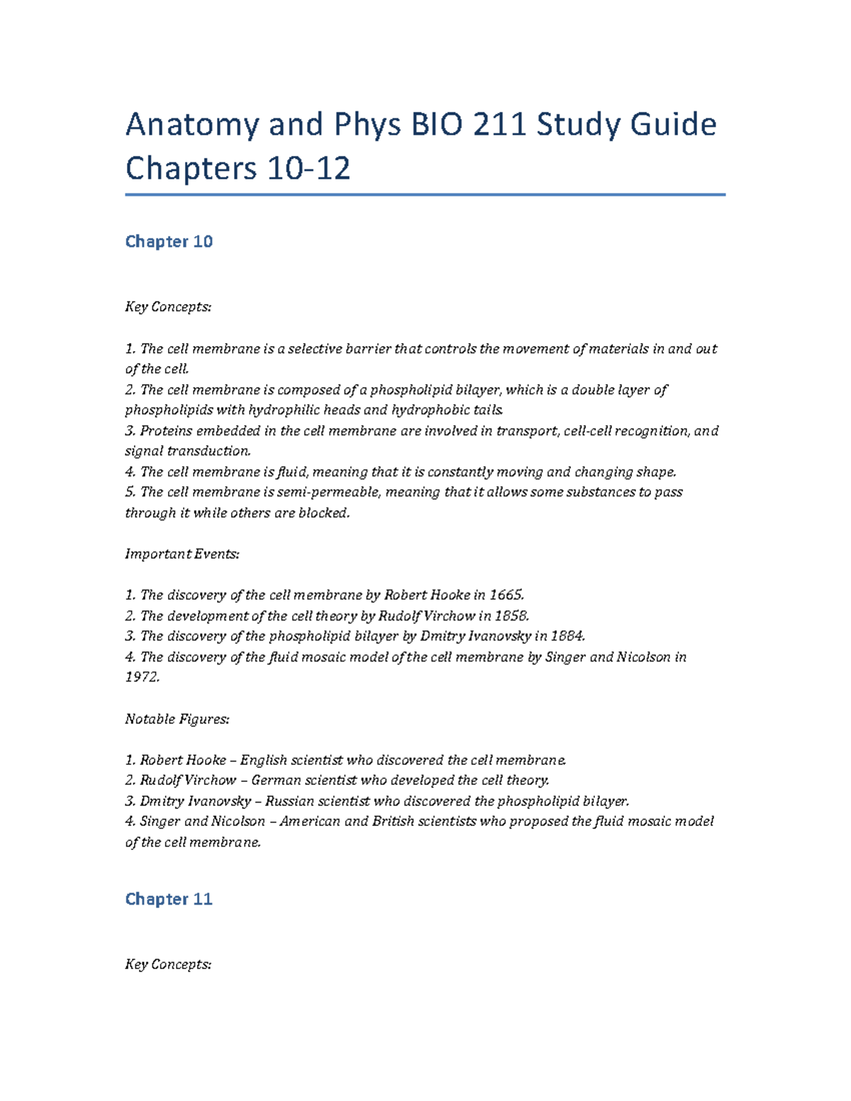 Anatomy and Phys BIO 211 Study Guide Chapters 10-12 - Anatomy and Phys ...