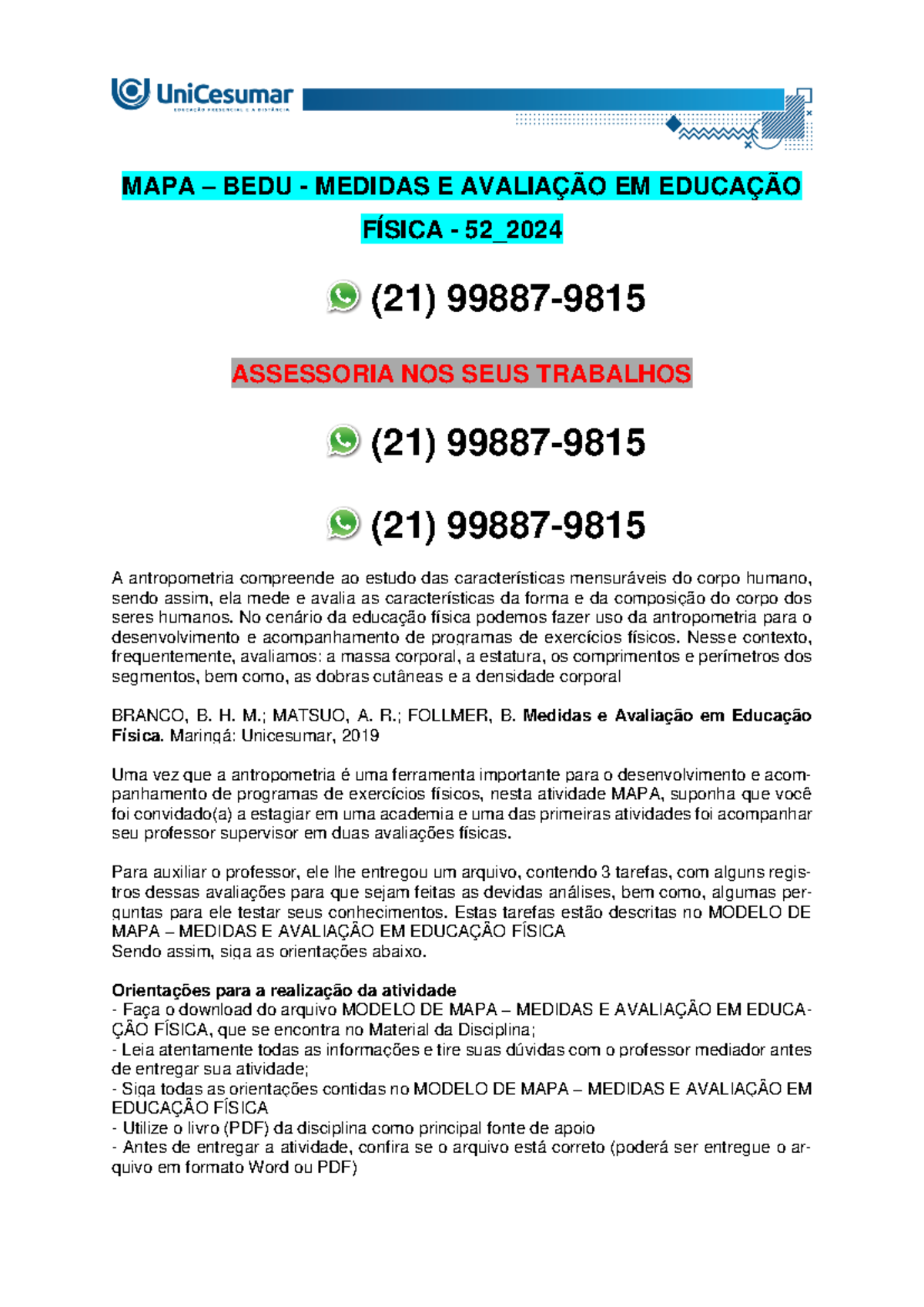1) Cálculo completo e o resultado da densidade corporal da Thais ...