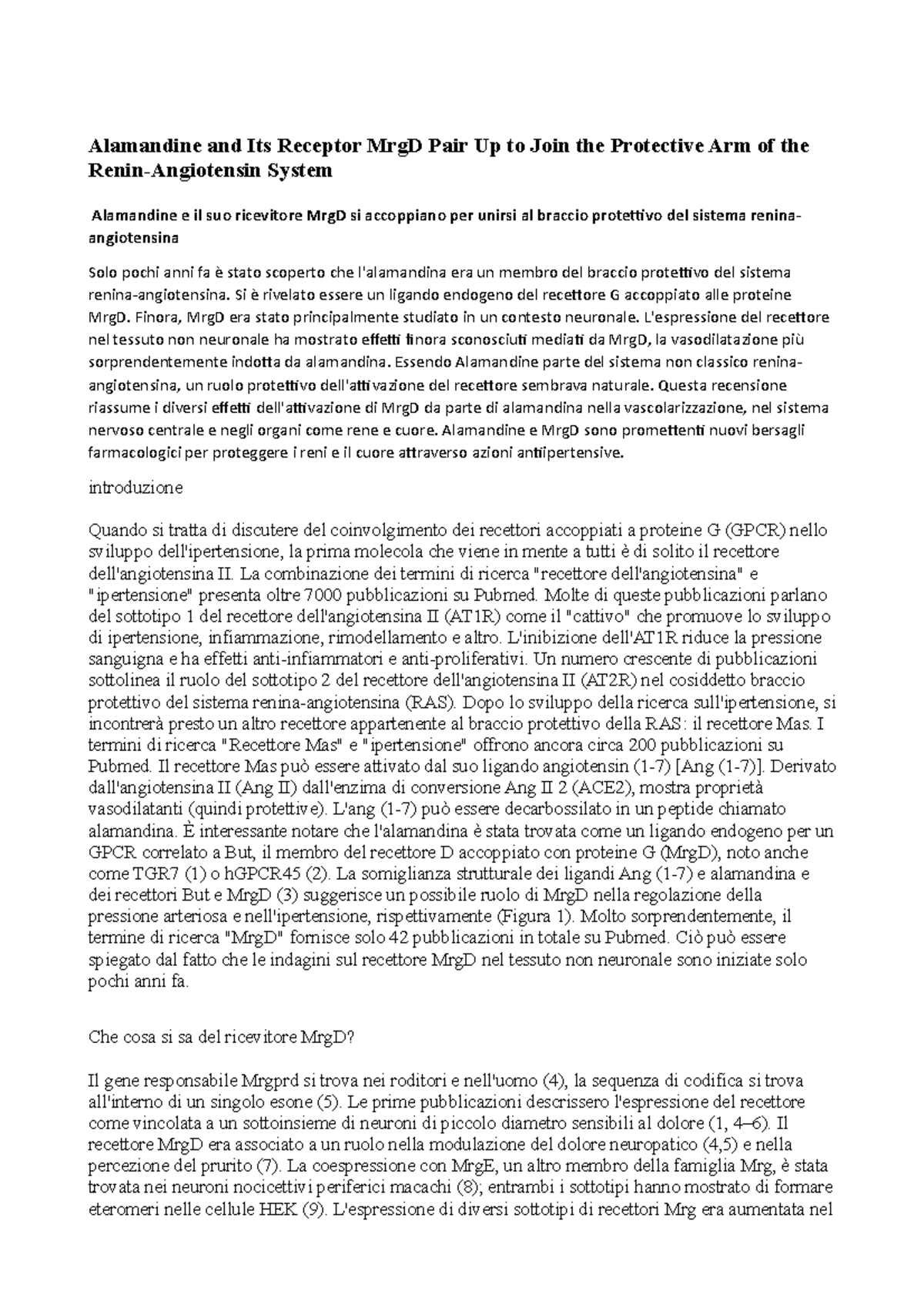 Alamandine and Its Receptor Mrg D Pair Up to Join the Protective Arm of ...