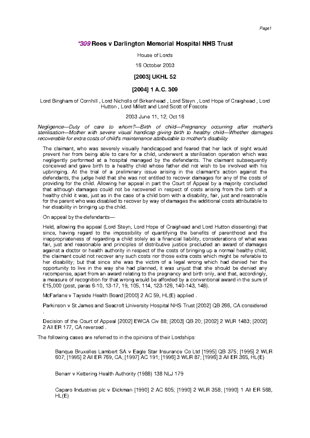 Rees v Darlington - BPP - Studocu